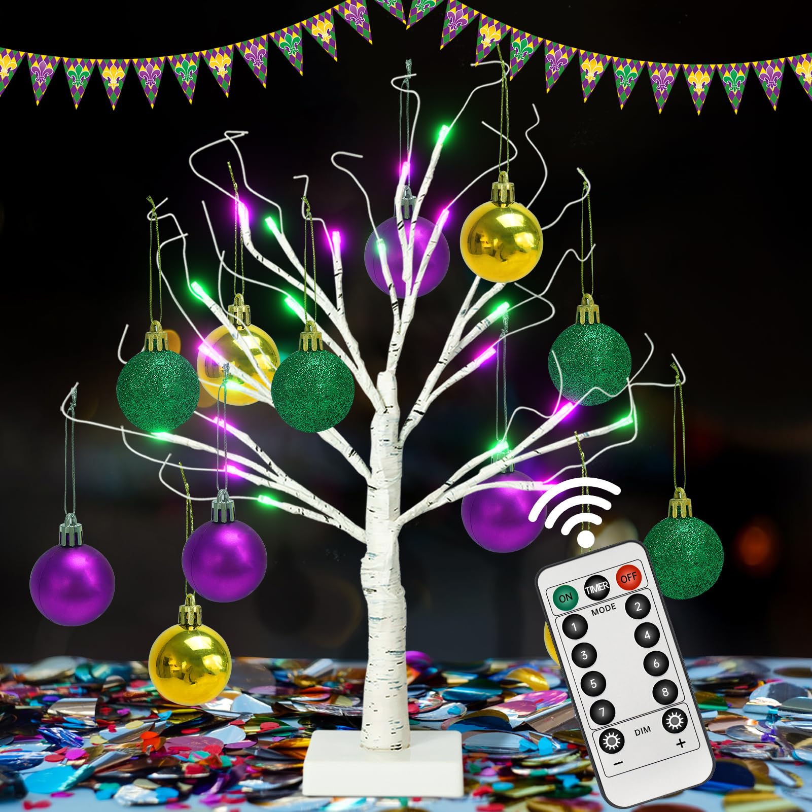 Amazon.com: [Timer] 24'' Mardi Gras Lighted Tabletop Birch Tree with ...