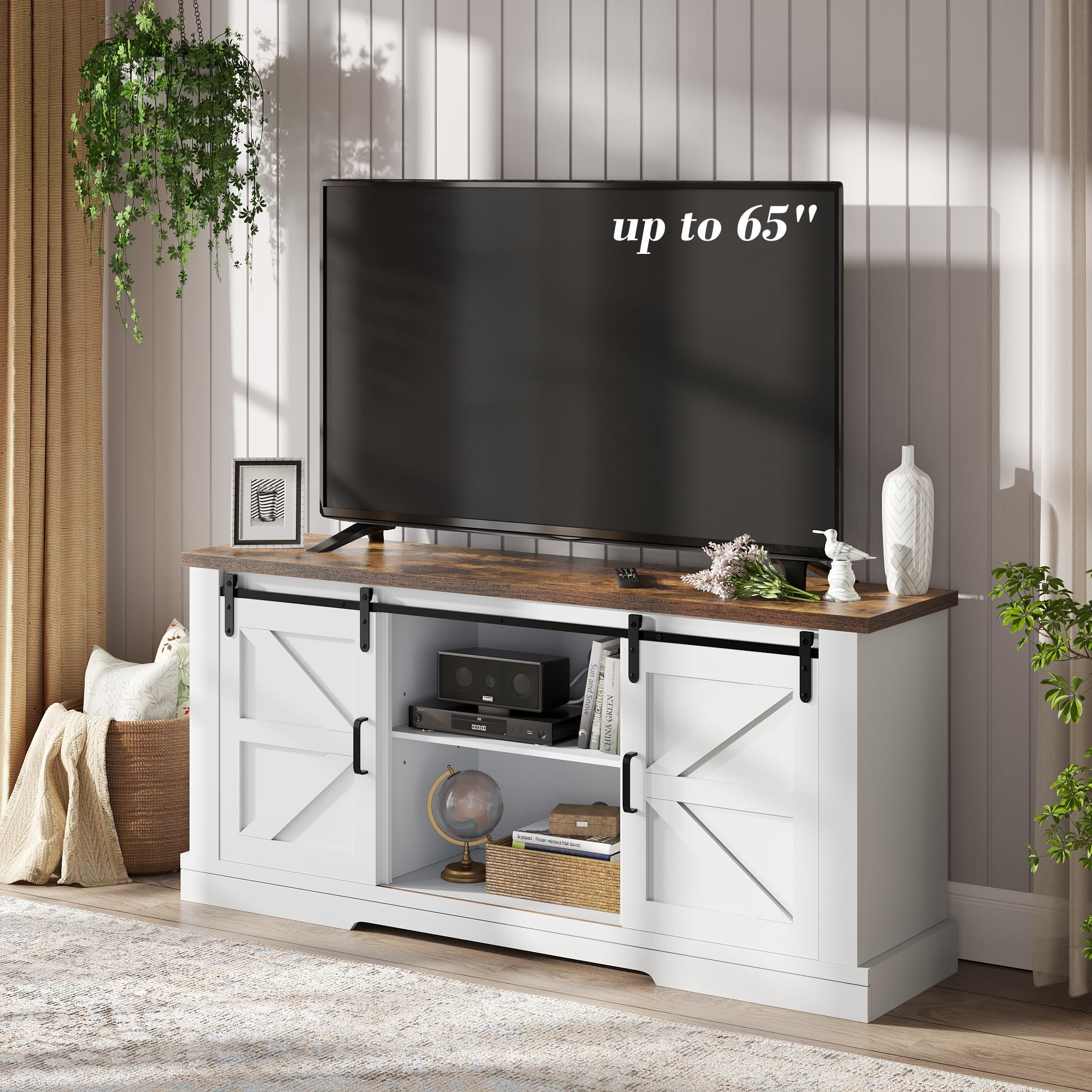 Amazon.com: Rattan TV Stand for 55 Inch TV Boho TV Console Media ...