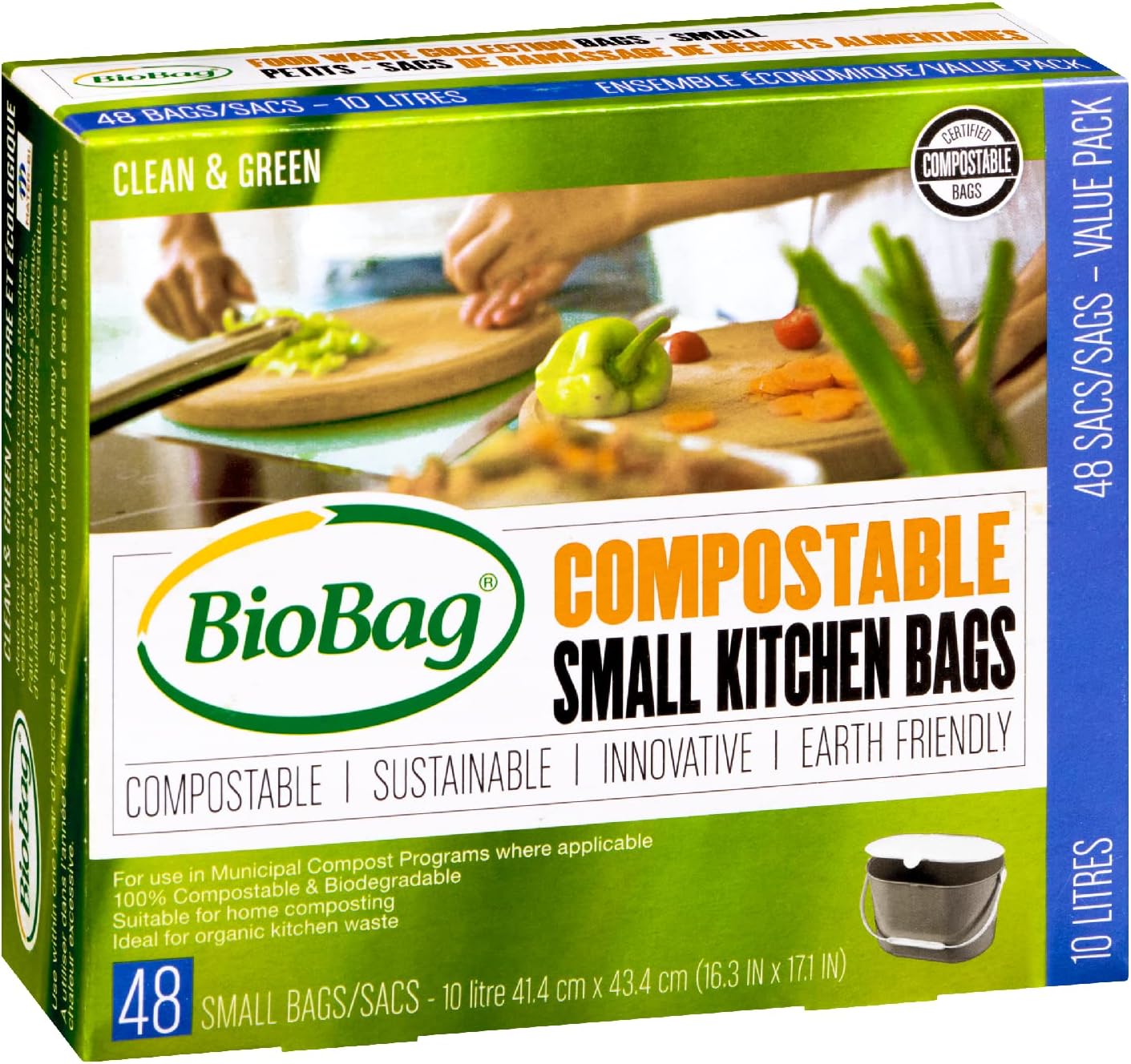 BioBag Small Compostable and Biodegradable Kitchen Bags for Food Scraps ...
