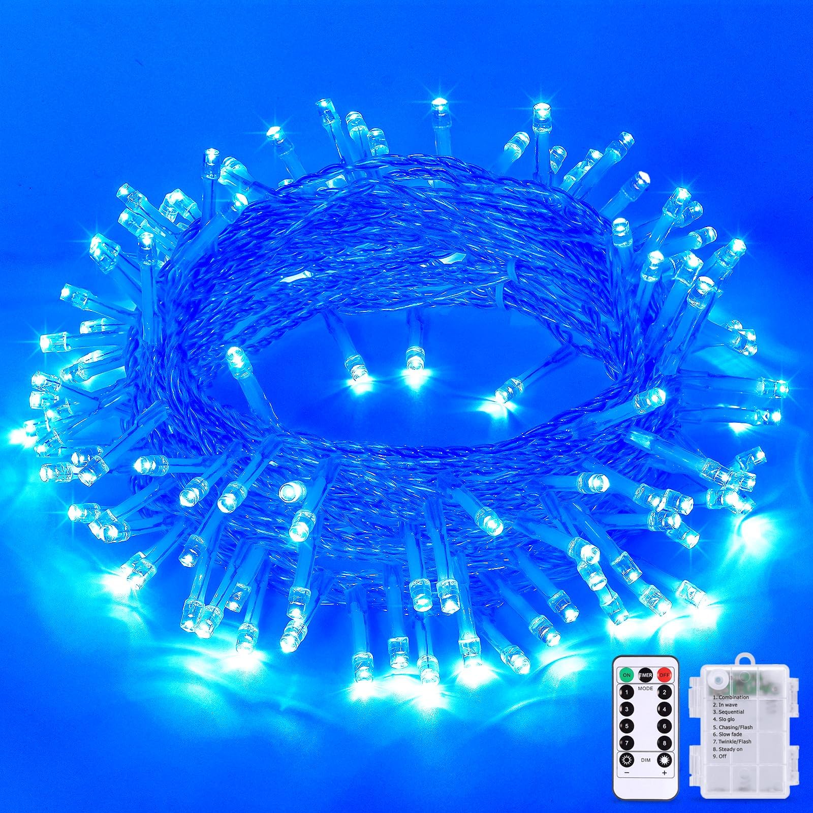 JMEXSUSS 33ft 100 LED Blue Christmas Tree Lights, Battery Operated ...