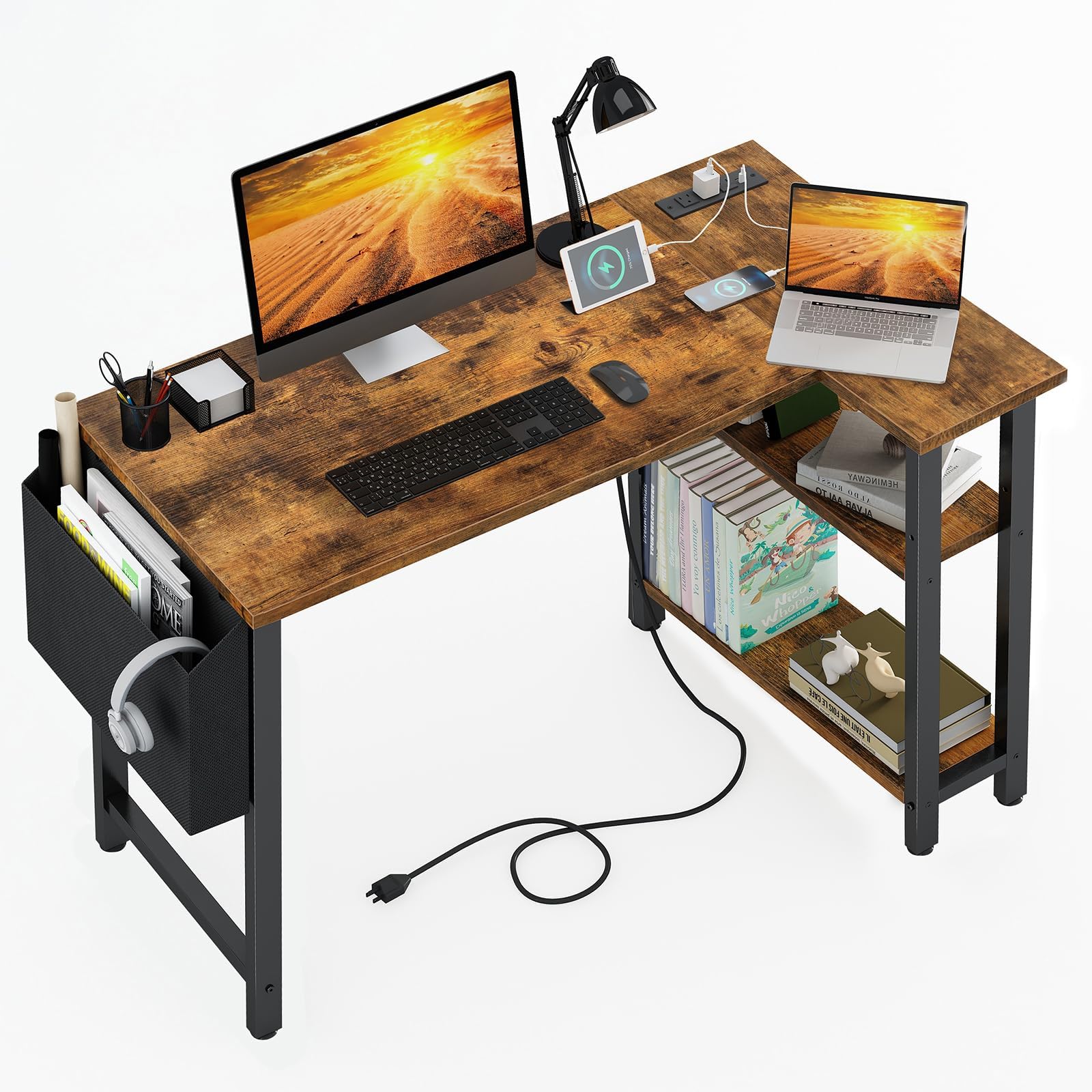 Amazon.com: Mcombo Modern Computer Desk with Hutch L Shaped Gaming Desk ...
