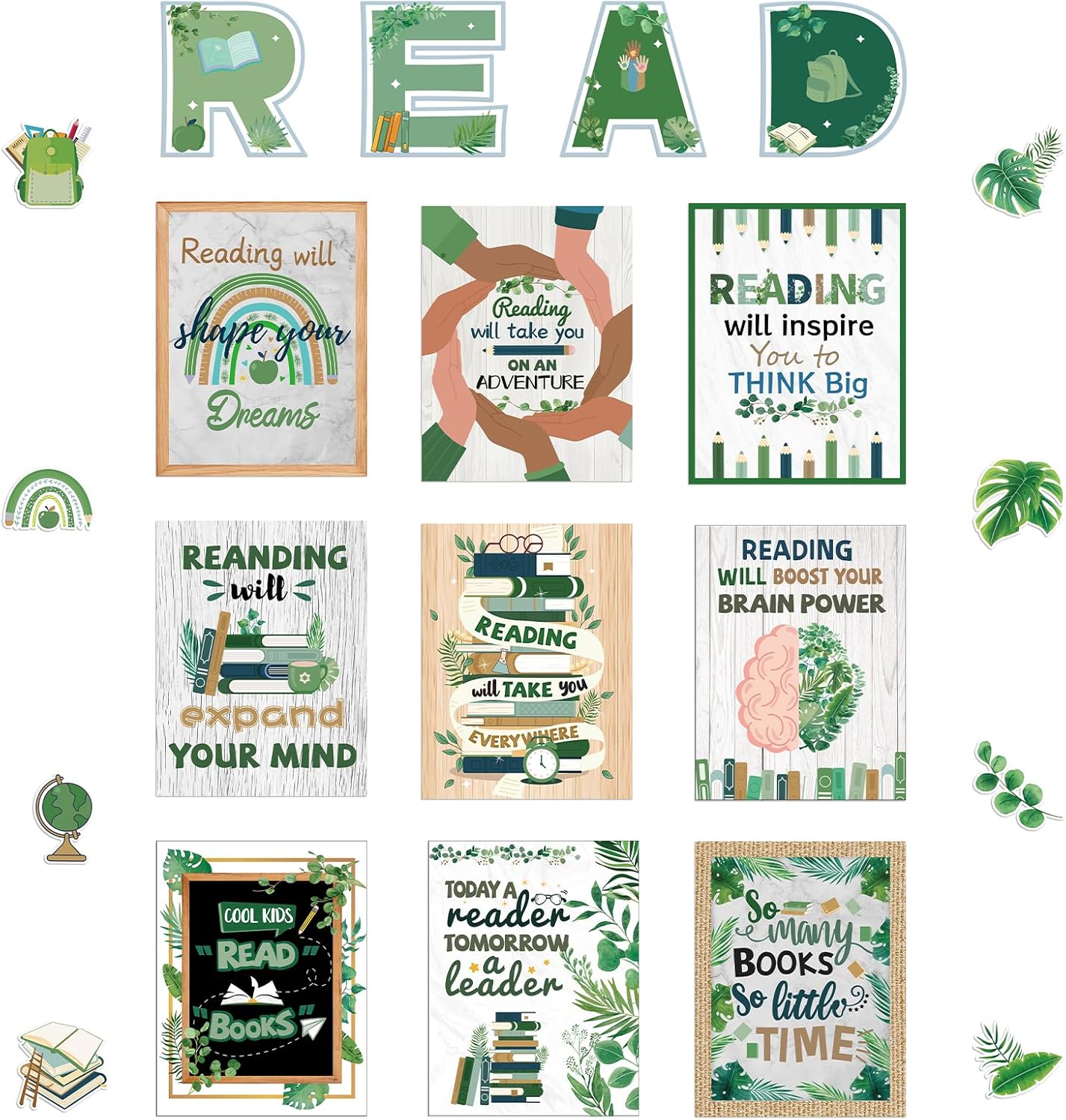 Amazon.com: Hedeey 45 PCS Reading Bulletin Board Set Eucalyptus ...