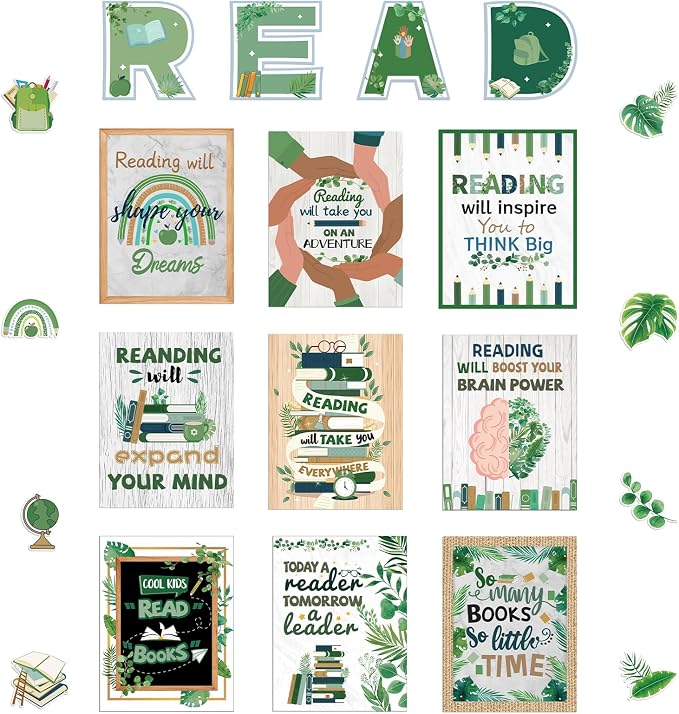 Amazon.com: Hedeey 45 PCS Reading Bulletin Board Set Eucalyptus ...