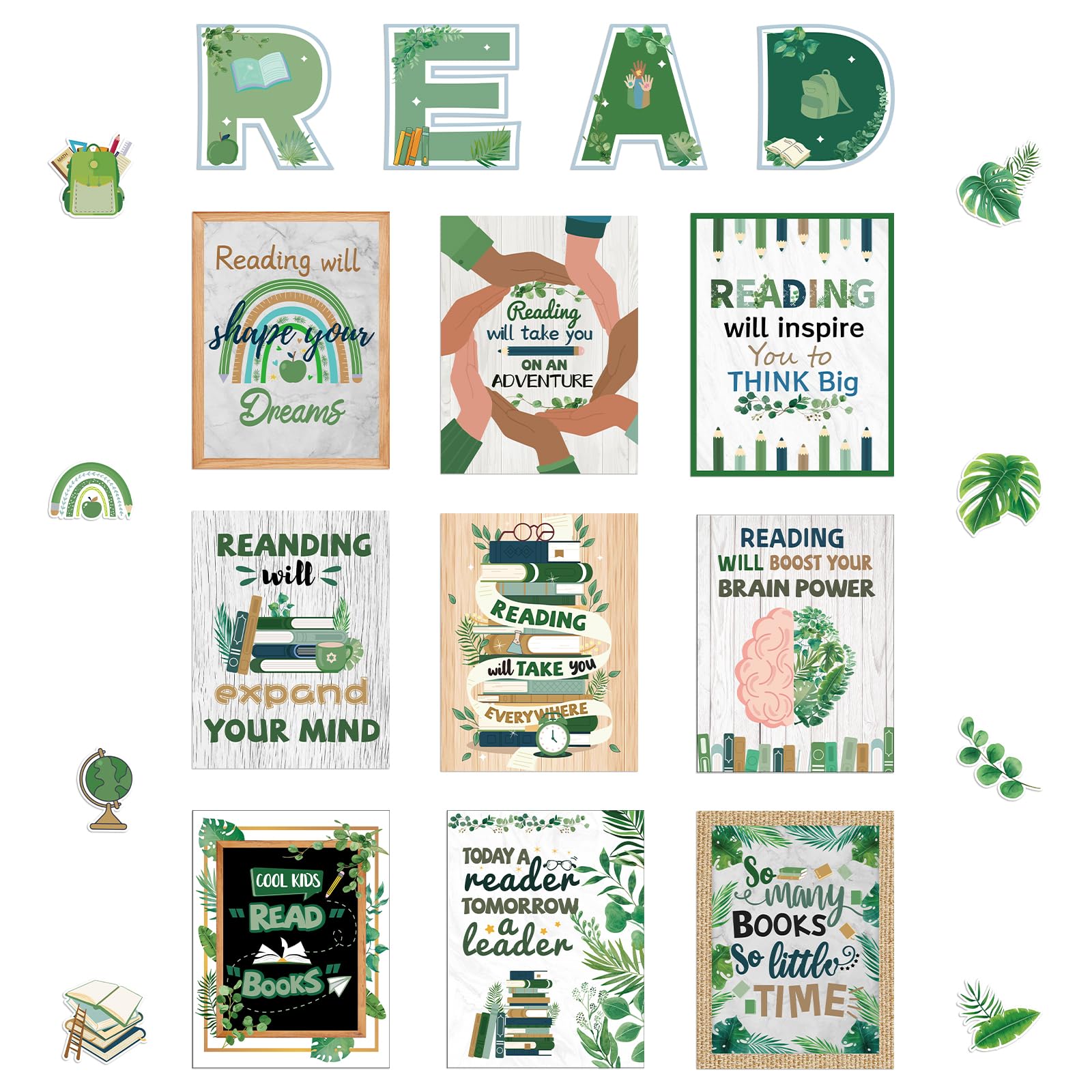 Amazon.com: Hedeey 45 PCS Reading Bulletin Board Set Eucalyptus ...