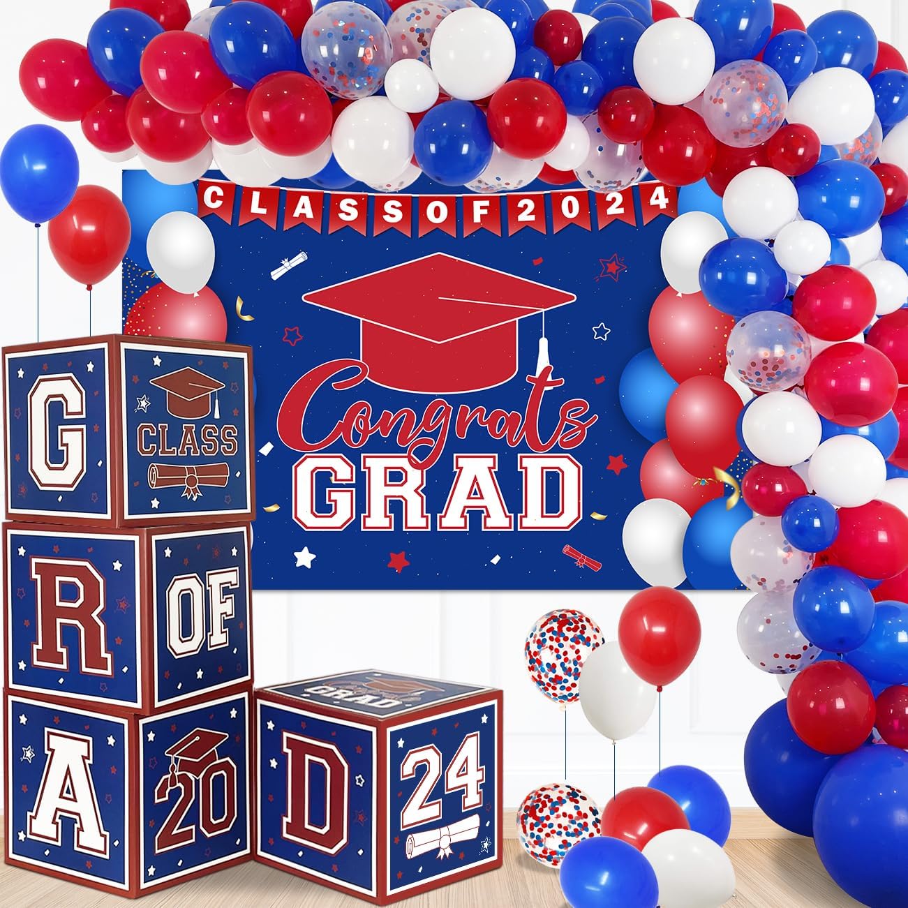 Amazon.com: Red and Blue Graduation Decorations 2024 Graduation Party ...