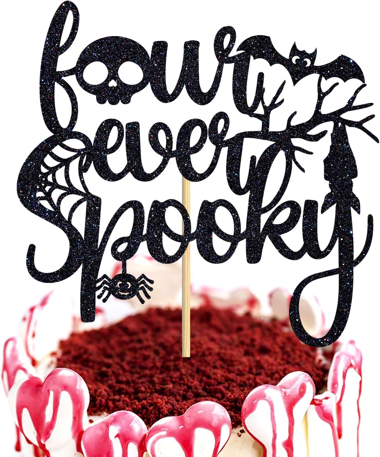 Amazon.com: Four Ever Spooky Cake Topper, Spooky theme Cheers to 4 ...