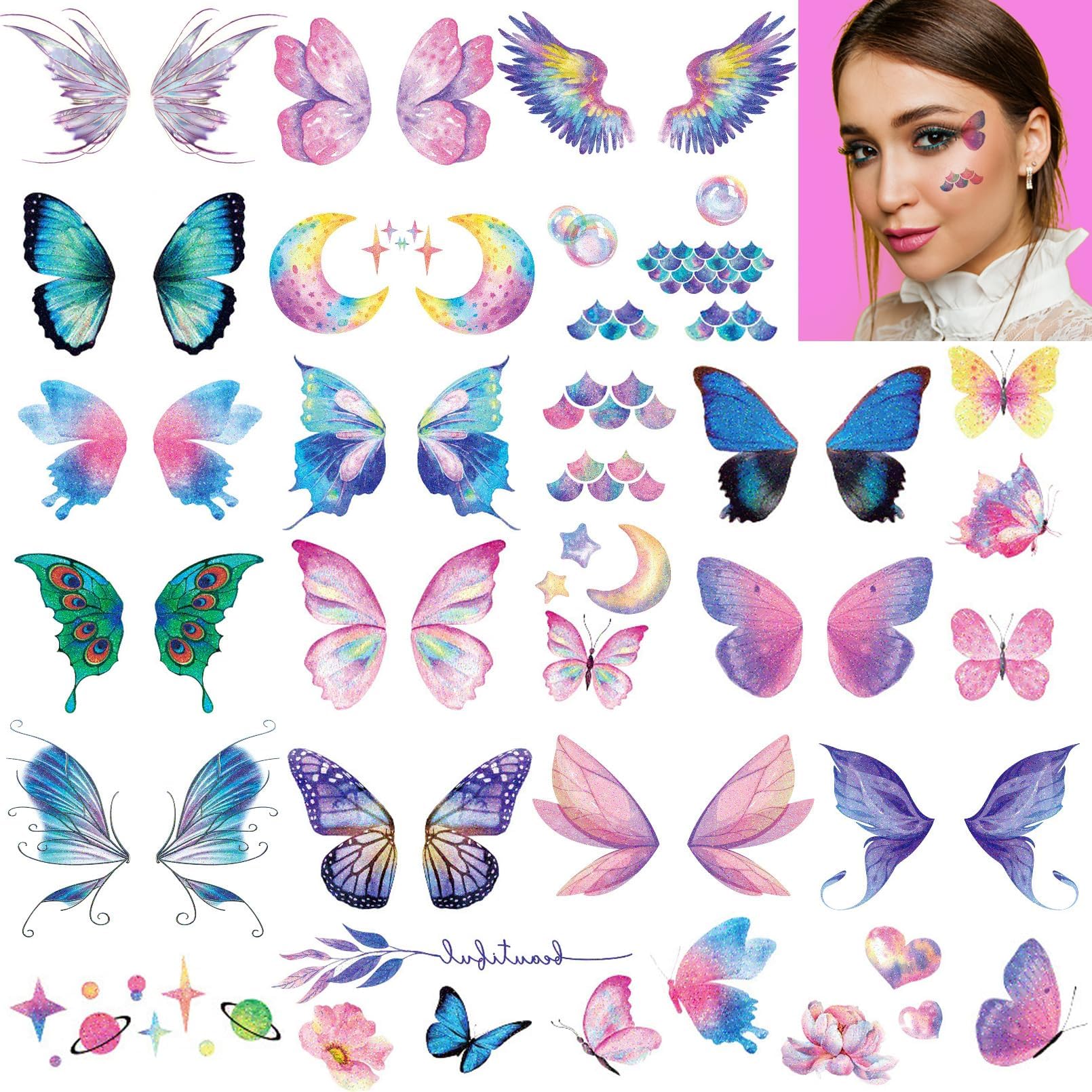 Amazon.com : Colorful Temporary Butterfly Tattoos - 5 Sheets - by ...