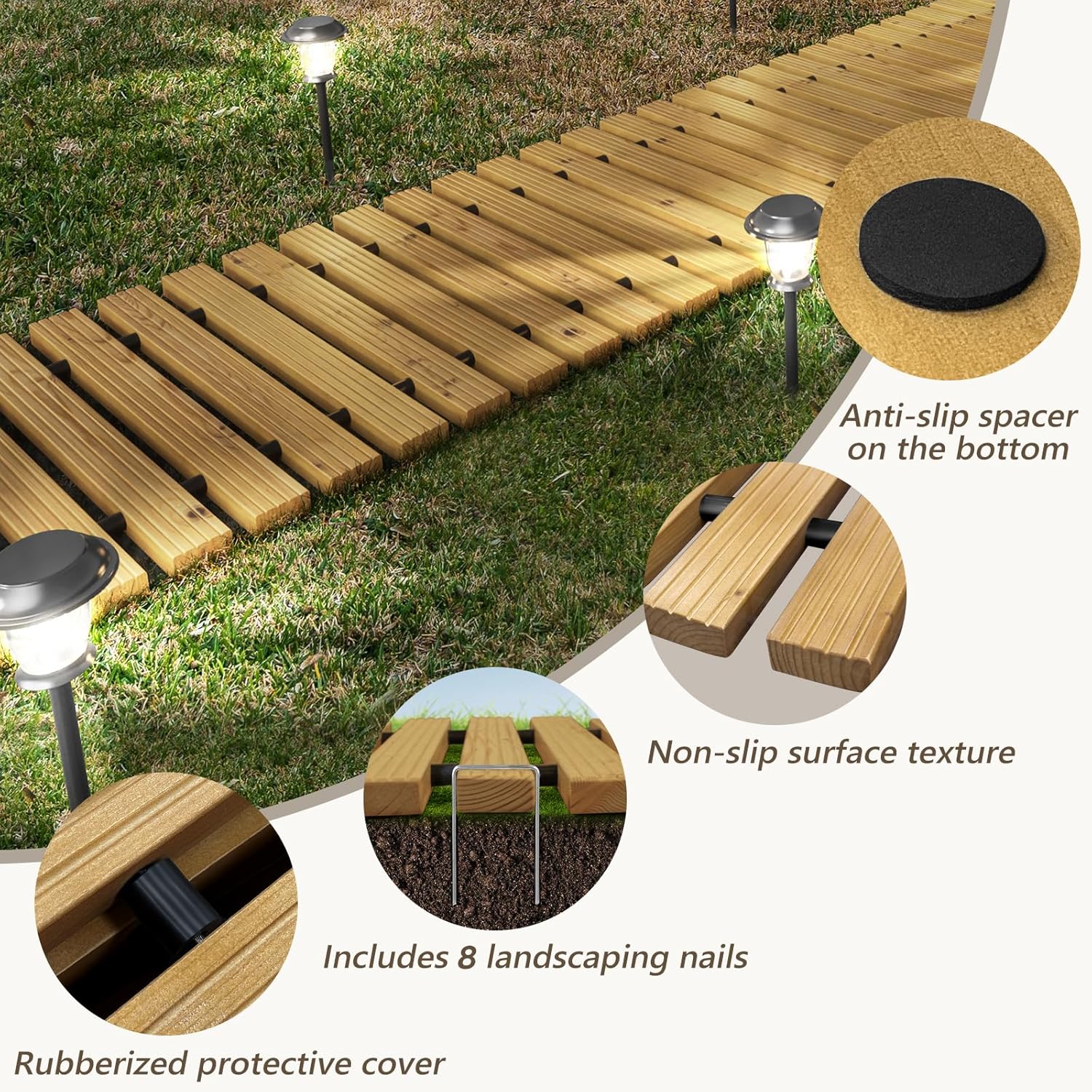 20FT Wooden Garden Pathway, Outdoor Roll Out Walkway Path for Patio ...
