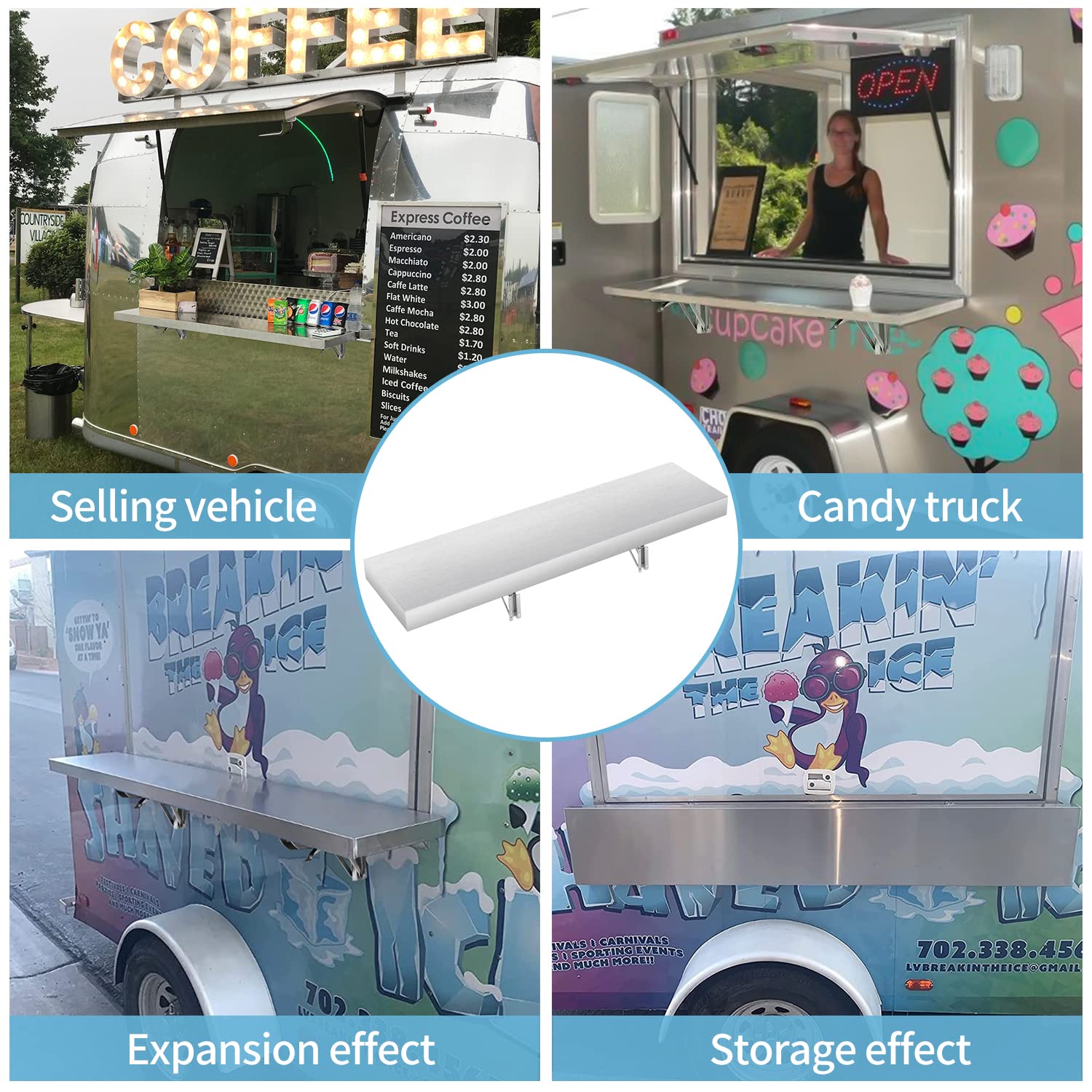 Concession Shelf- 48L x 12W Inch Stainless Steel Foldable Perfect for ...