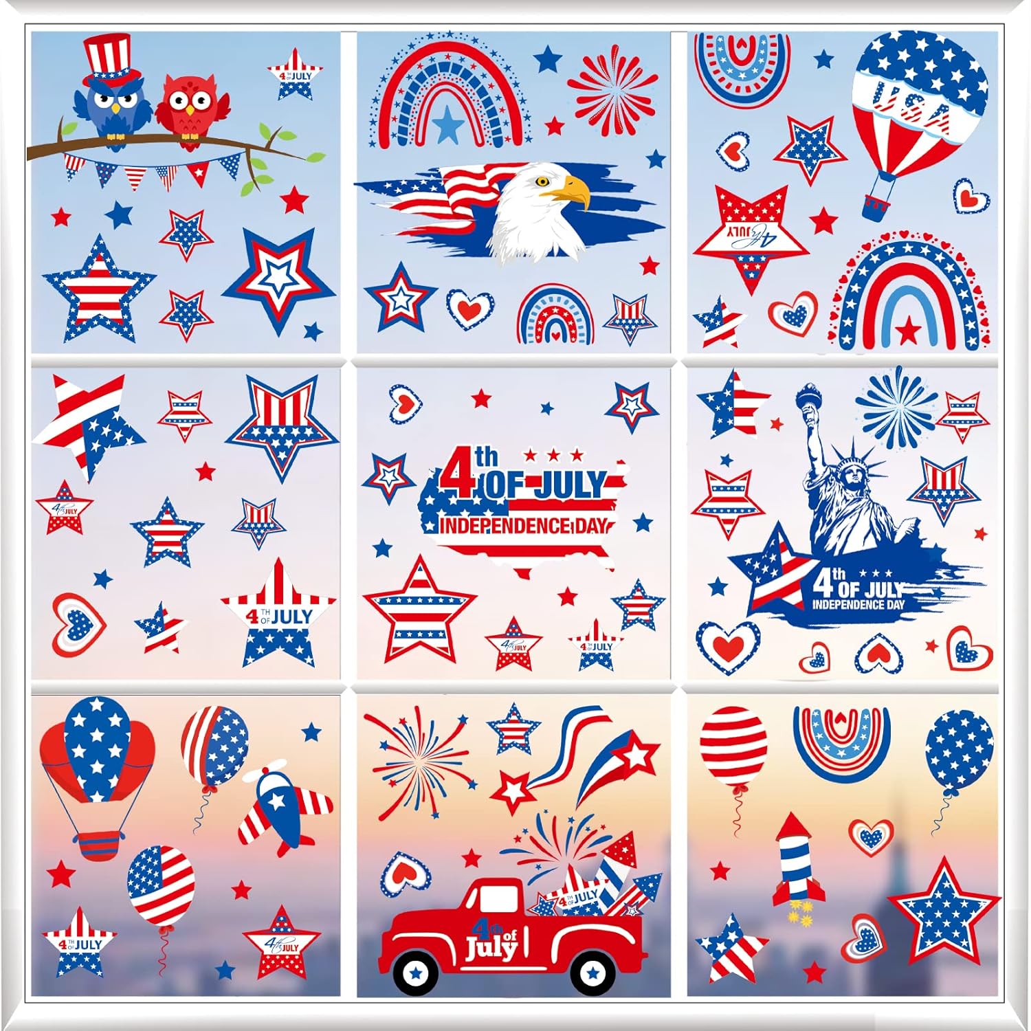 Amazon.com: 4th of July Window Clings - 9 Sheets Fourth of July ...