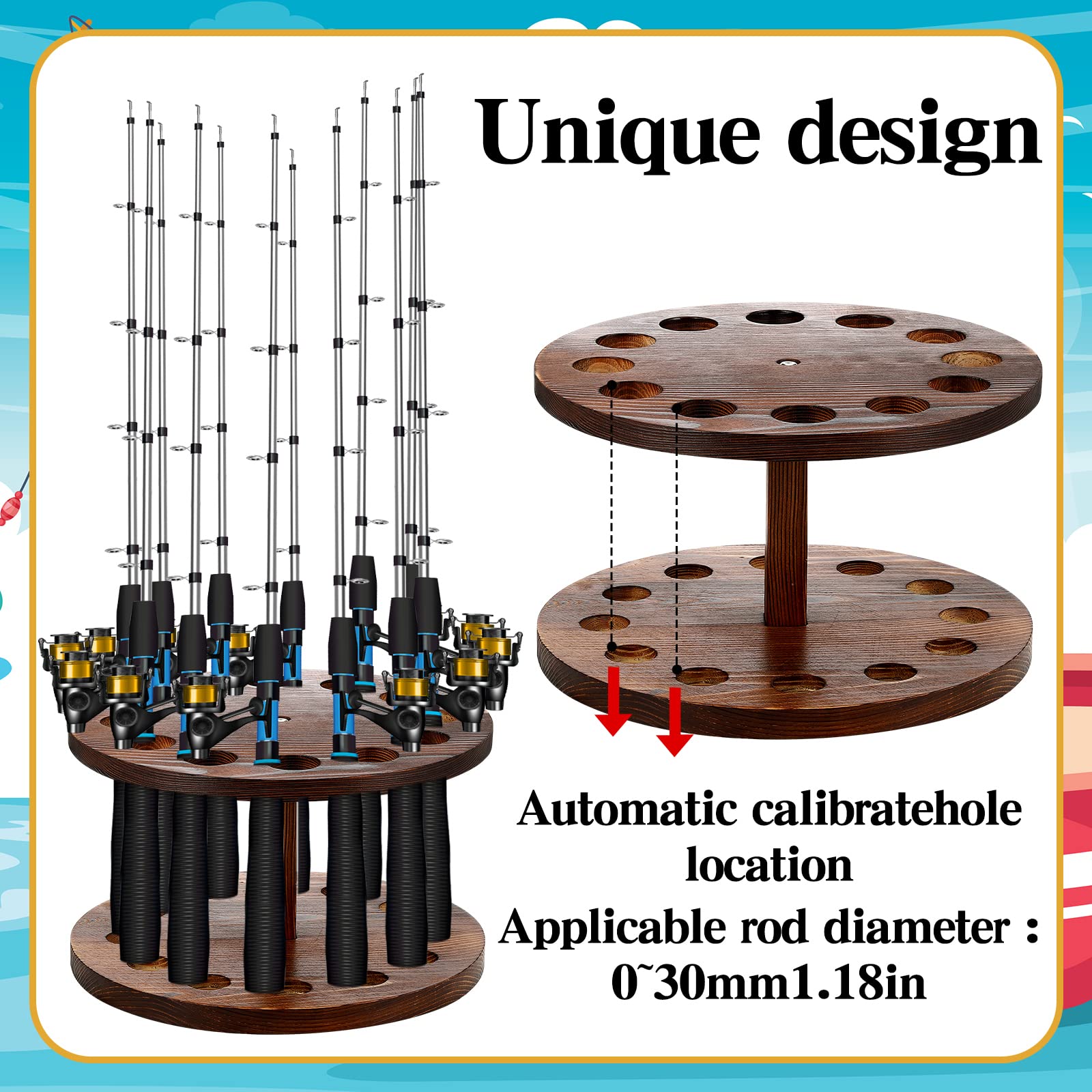 Maitys Vertical Fishing Pole Holders Wood Round Fishing Rod Holders ...