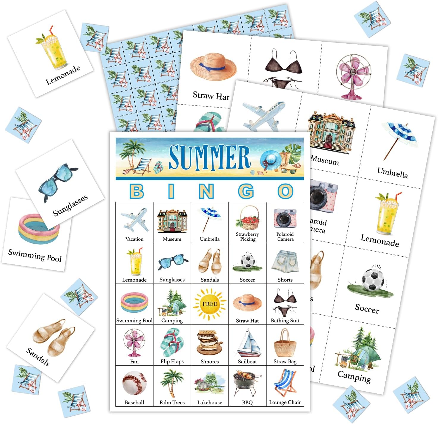 Amazon.com: ESAMP Summer 24 Players Bingo Game Set, Beach Bingo Card ...