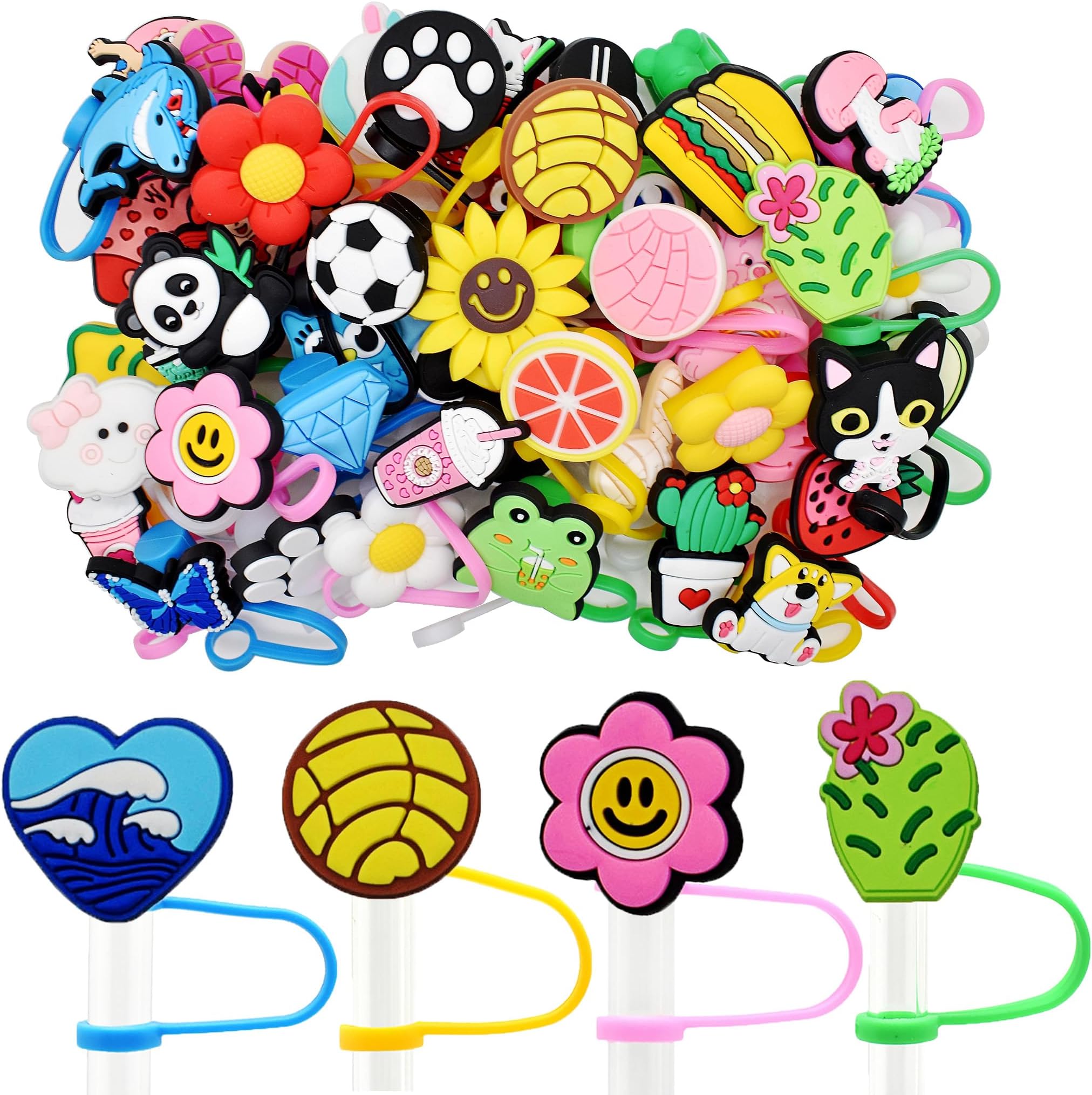 Amazon.com: 24 Pcs Straw Covers Caps Reusable Silicone Straw Toppers ...