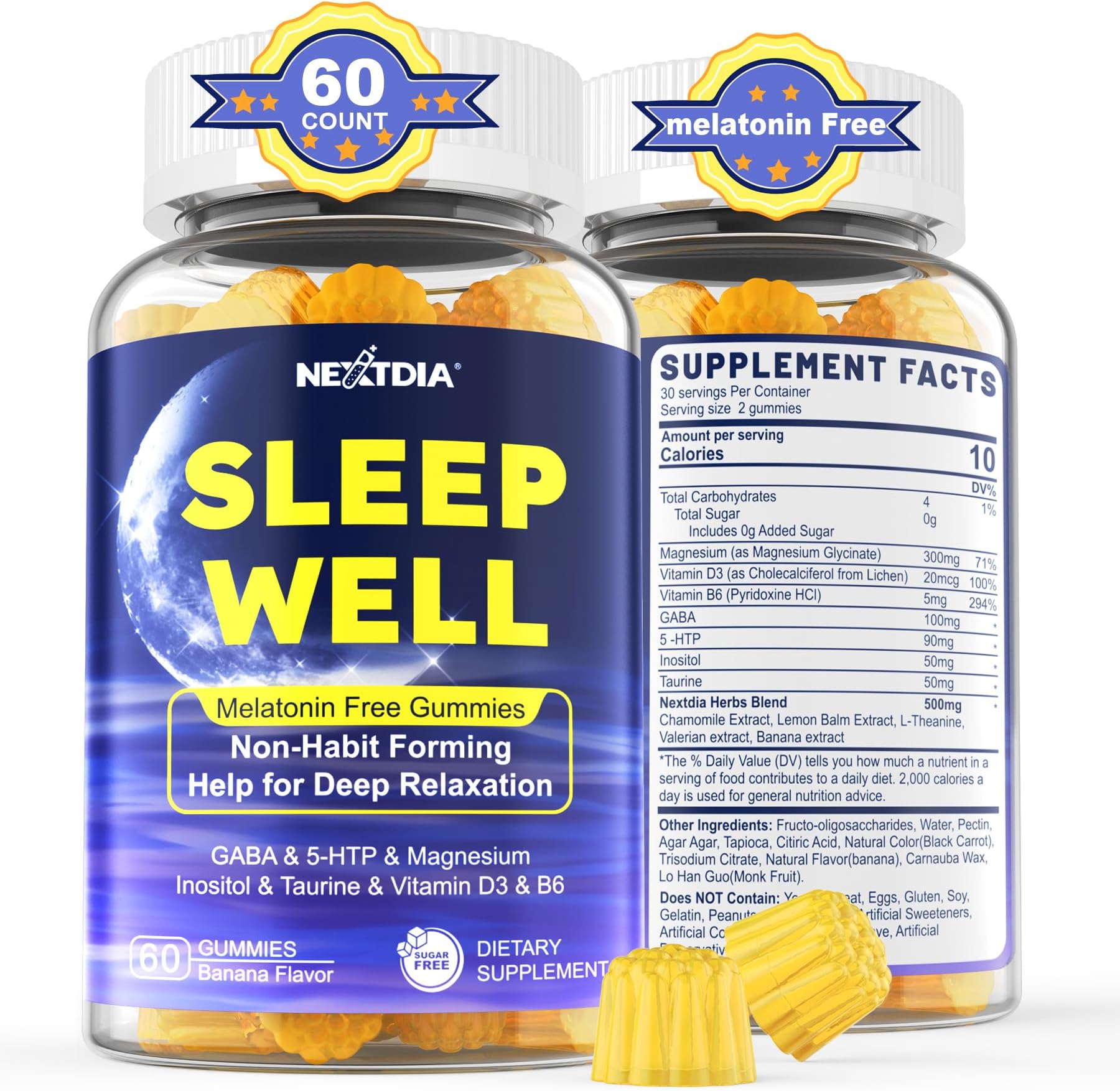 Amazon.com: Melatonin Free Sleep Gummies with Magnesium Glycinate, GABA ...