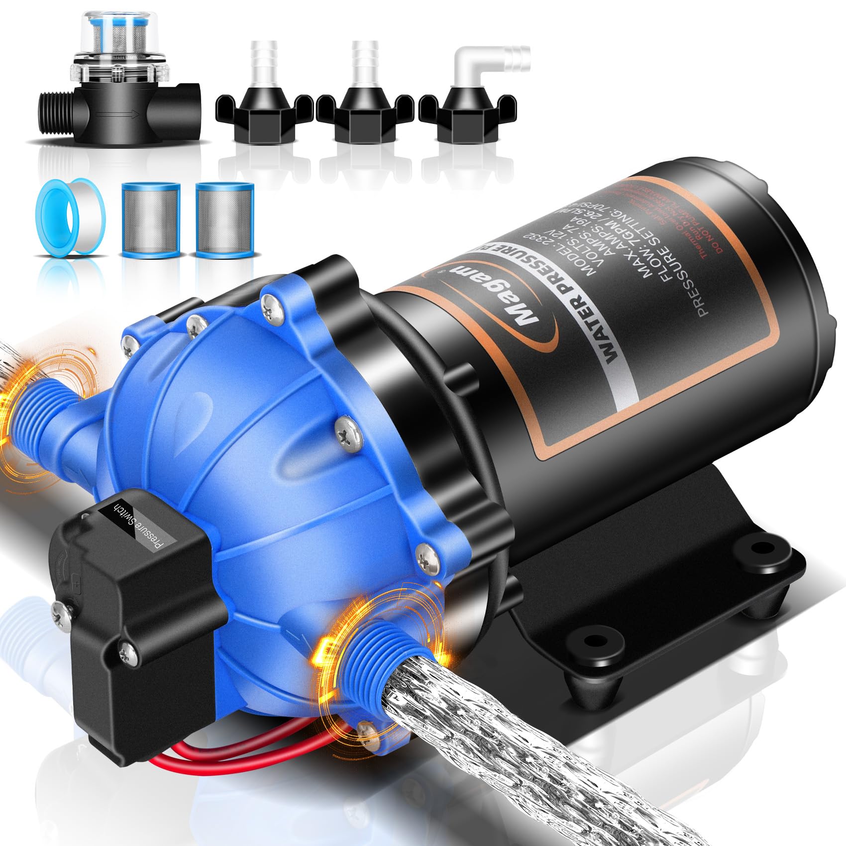 Snapklik.com : Upgraded 12 Volt Water Pump, 7GPM 70PSI, Five Chamber ...