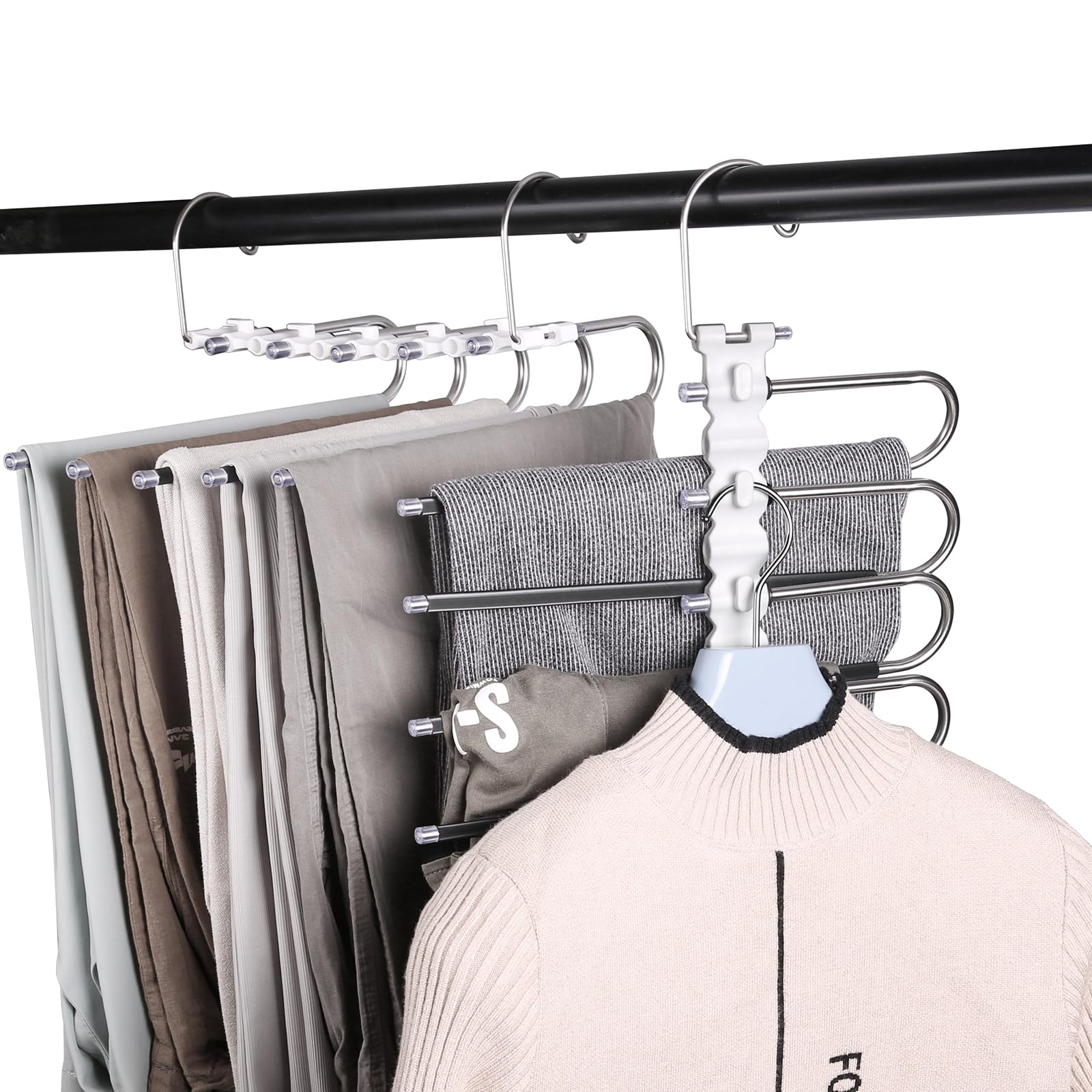 Trouser Hangers Space Saving,5 In 1 Stainless Steel Non-Slip Hangers ...