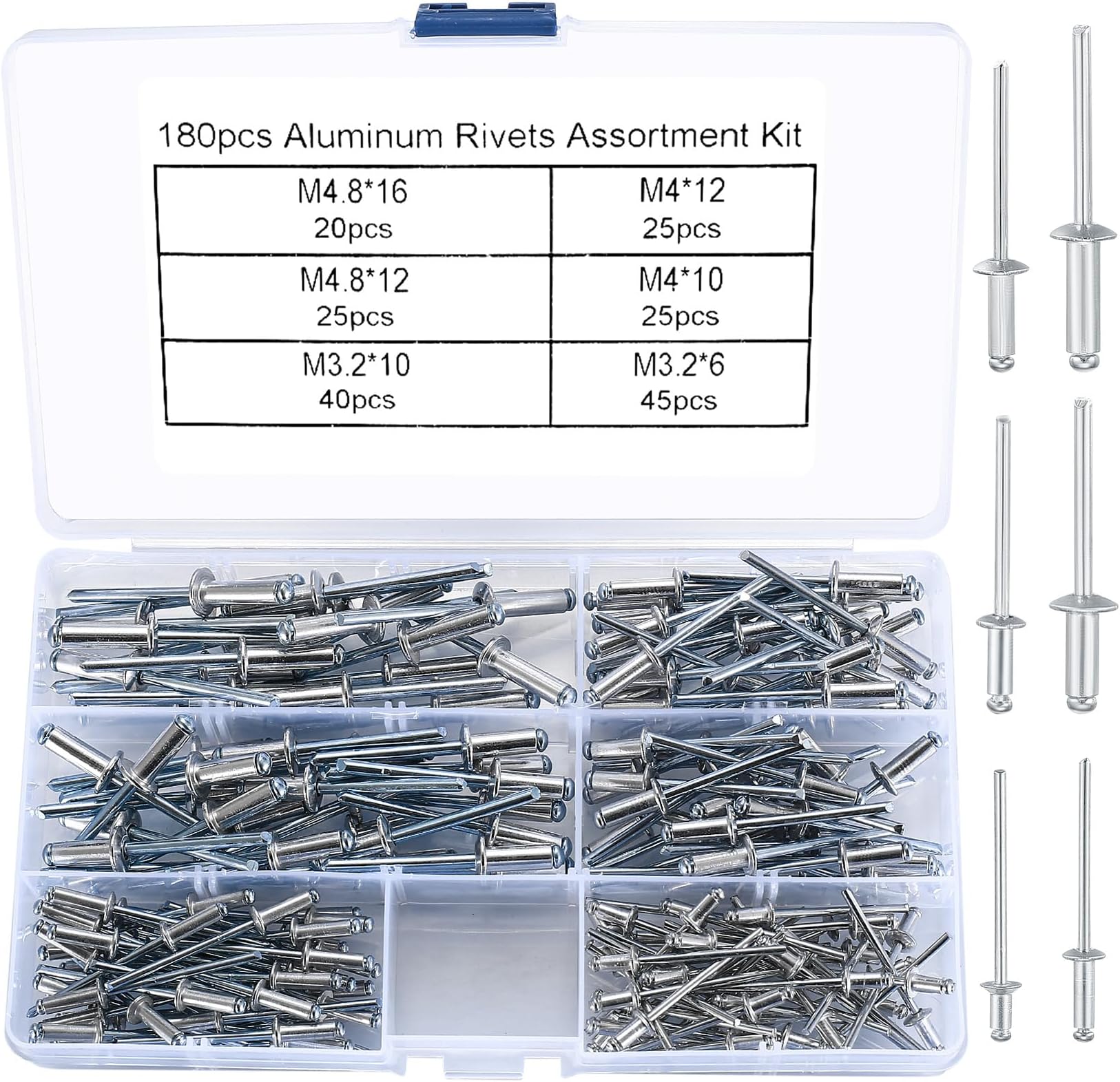 Gueenky 135 Pièces Rivet Aluminium, 5/6/6,4 mm Rivet Pop, 6 Tailles ...