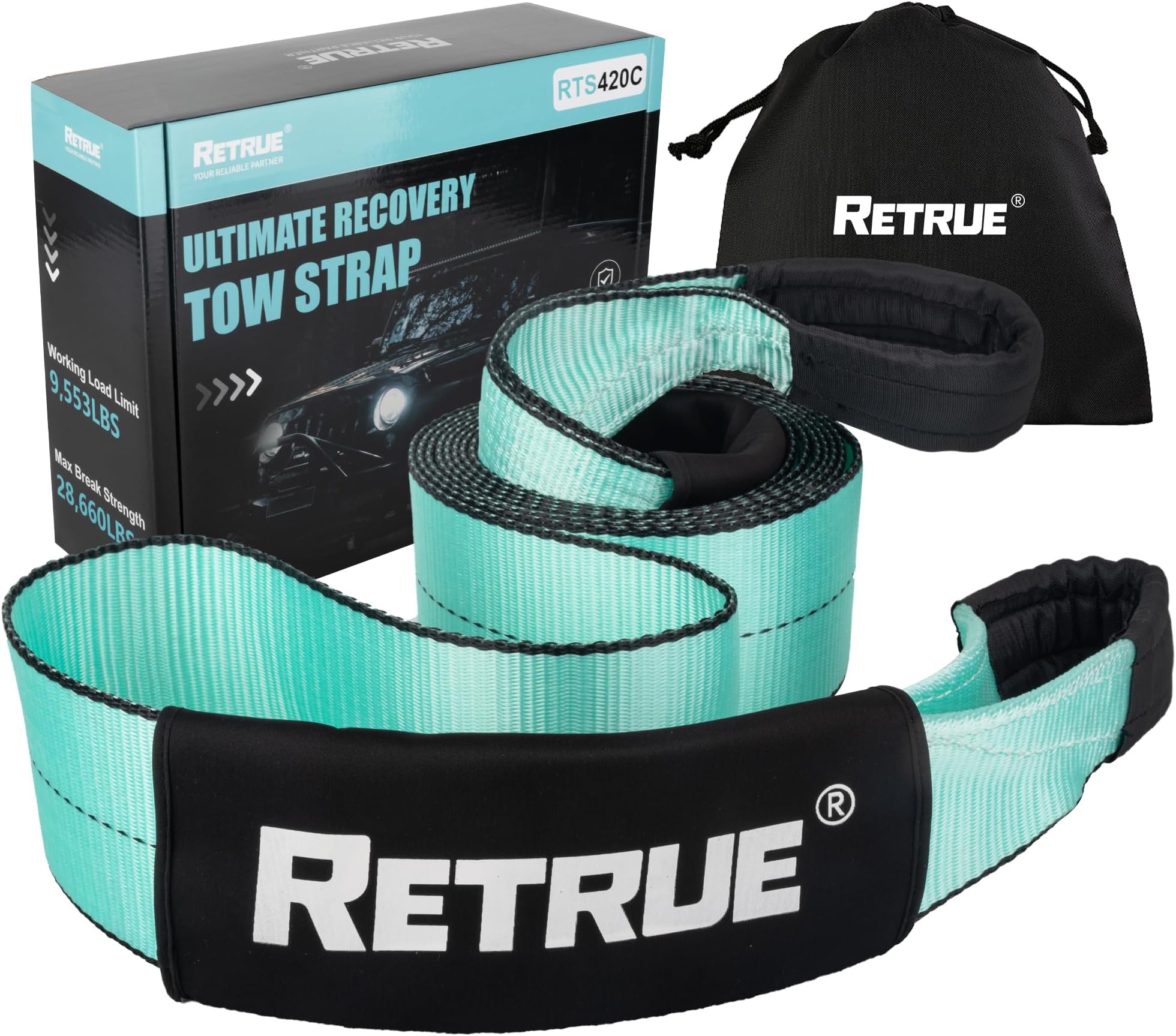 Amazon.com: RETRUE Tow Strap with Triple Reinforced Loops 4in x 20ft 28 ...