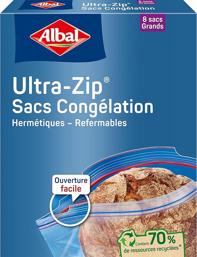 ALBAL Sacs Congélation Ultra Zip, grand modèle 8 L, 70% de ressources ...