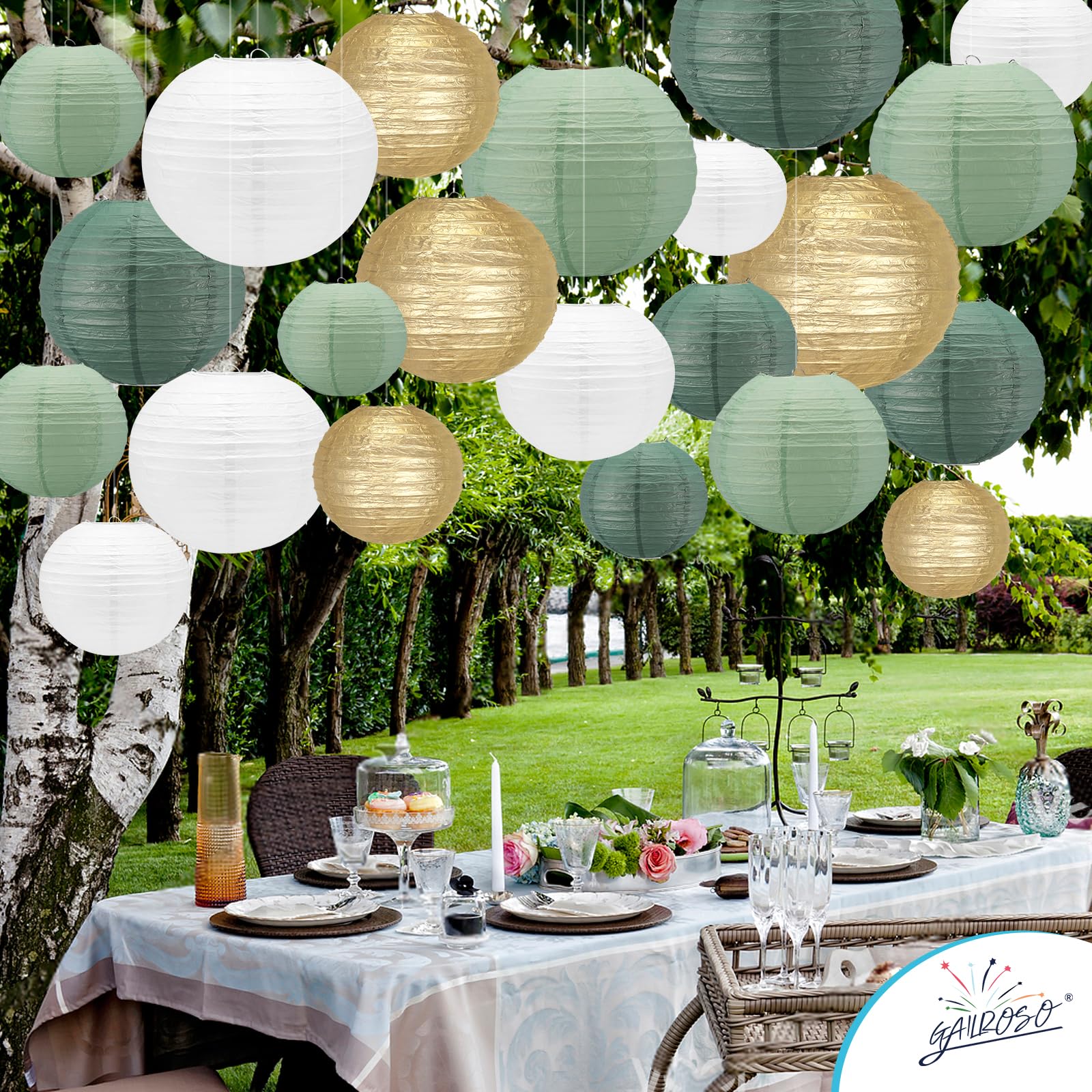 Lanterne Decorative 21-Piece Sage Green Paper Lantern Set - Mixed Sizes ...