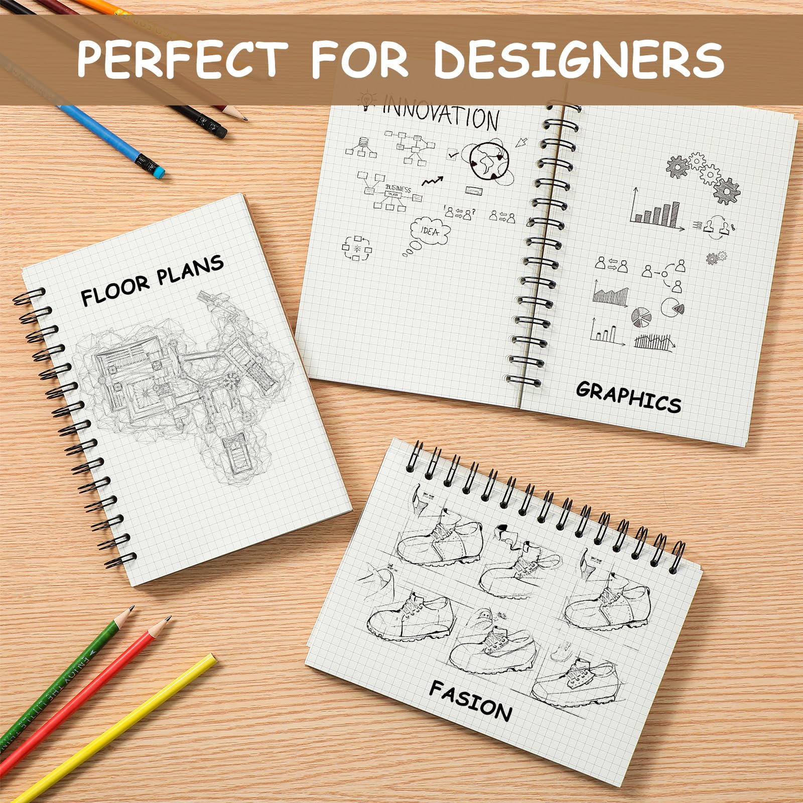 Snapklik.com : 12 Pack Graph Paper Spiral Notebooks Bulk 83"x57" Quad ...