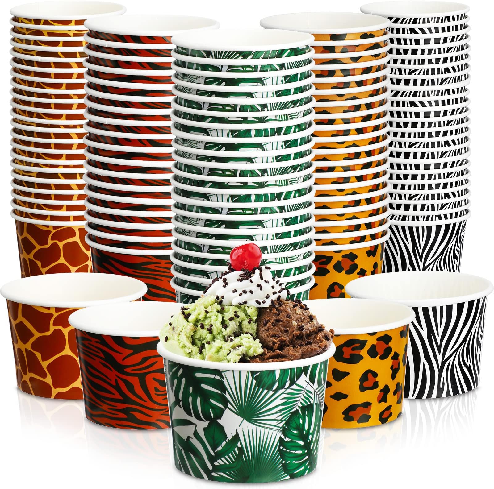 Amazon.com: 150 Pcs 9 oz Paper Ice Cream Bowls Zoo Animal Print ...