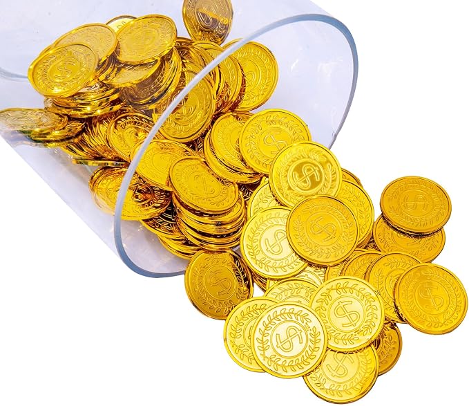 Amazon.com: Liatunou 100 Pcs Plastic Gold Coins Bulk,Pirate Gold Coins ...