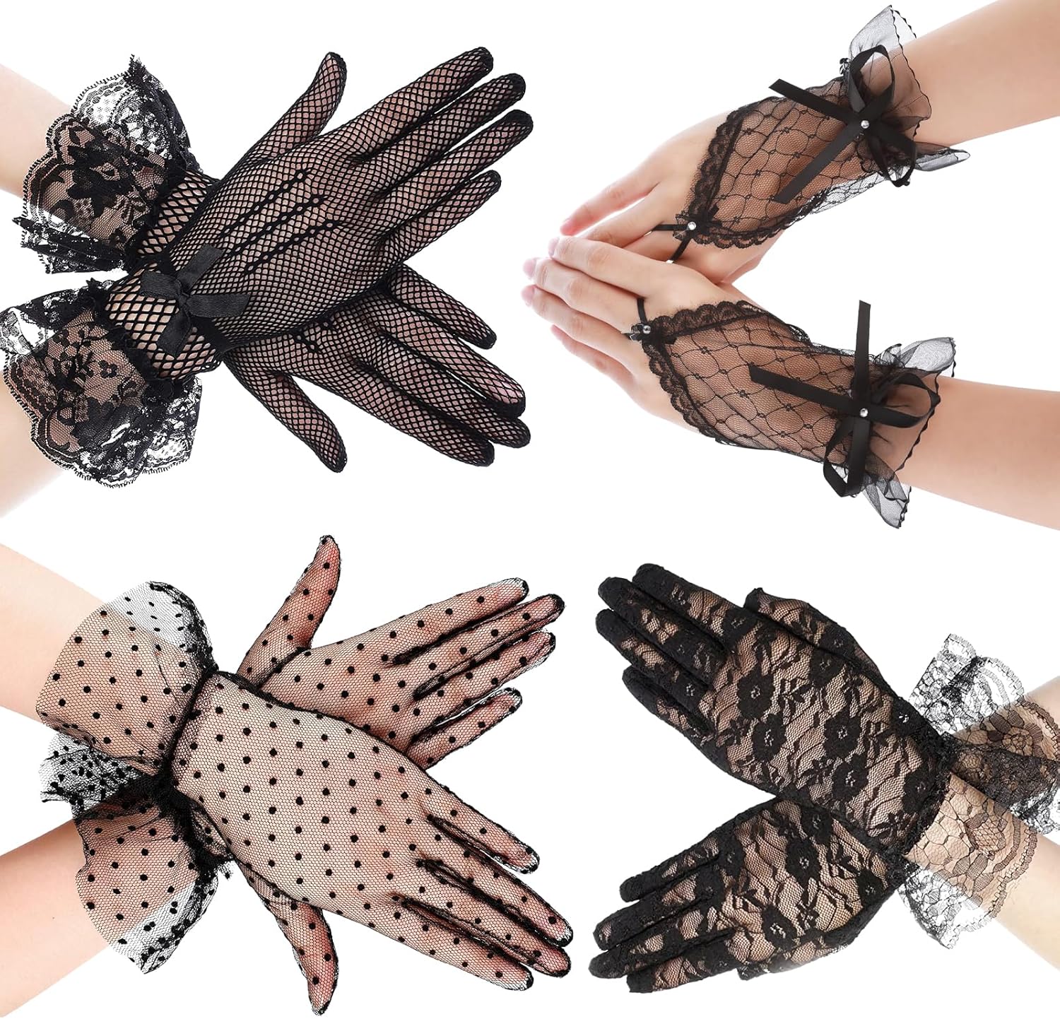 Amazon.com: 4 Pairs Lace Gloves for Women Fingerless Tea Party Gloves ...