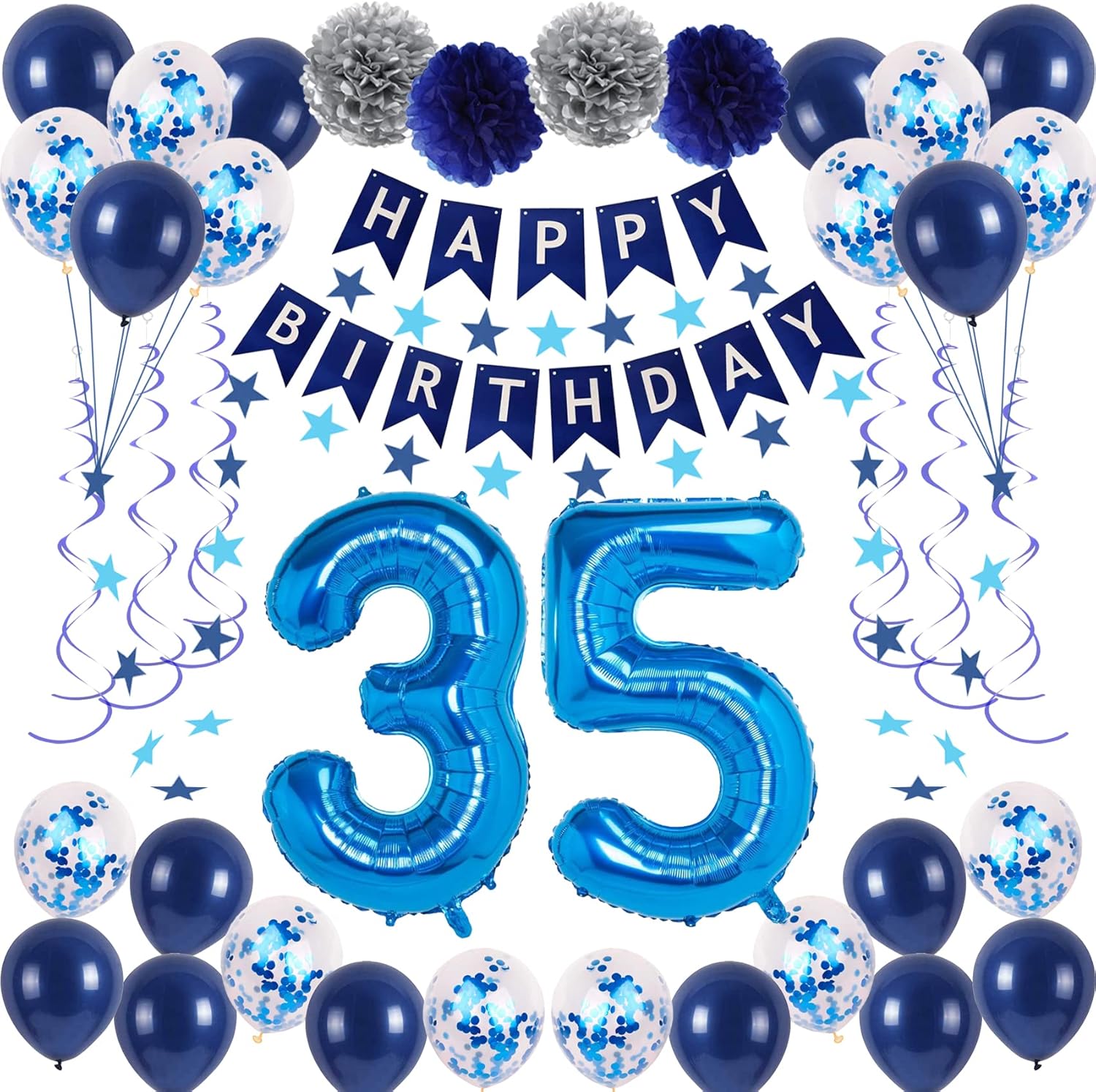 Amazon.com: Blue 35 Birthday Decorations, Navy Blue 35th Birthday ...
