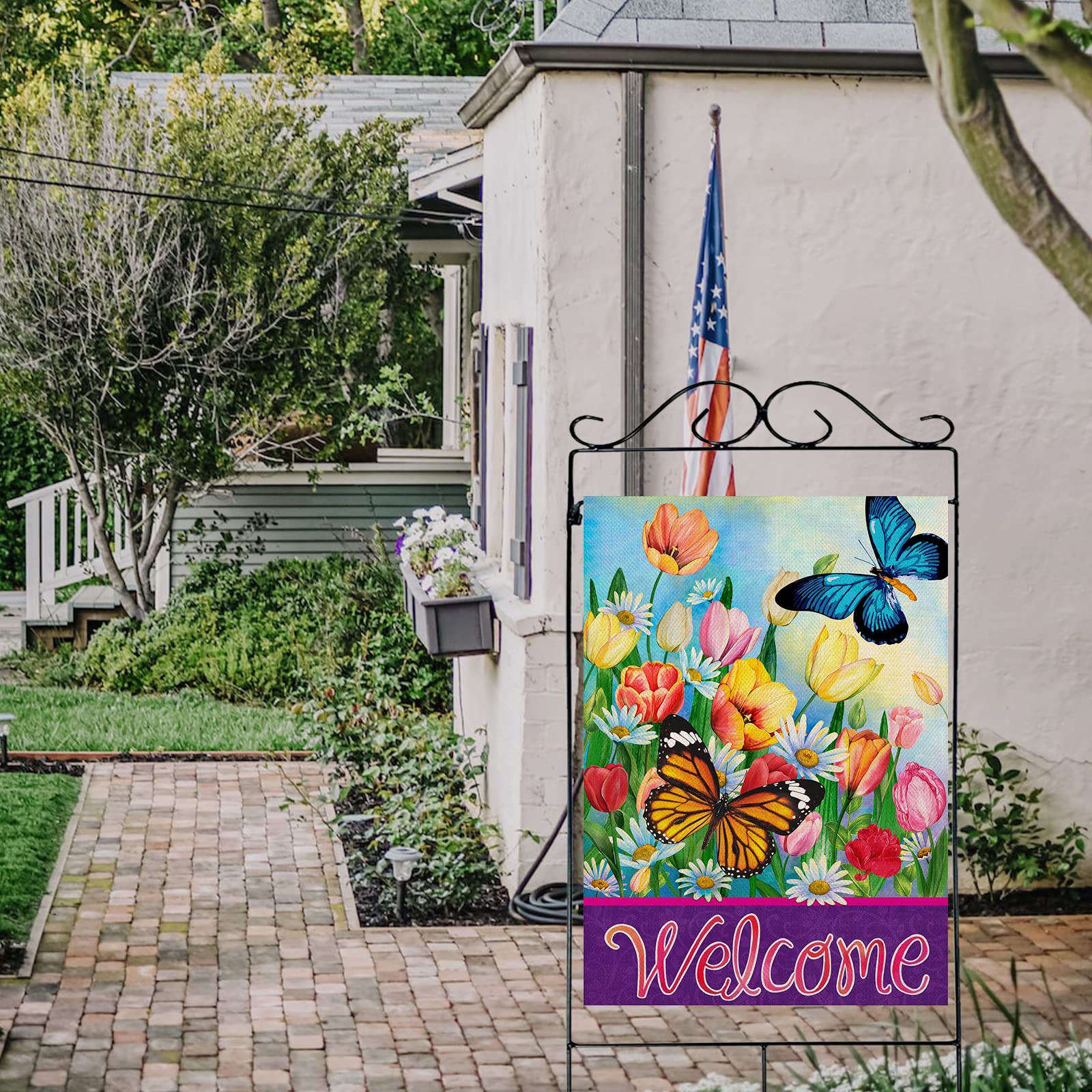 Butterfly Welcome Flag Large American