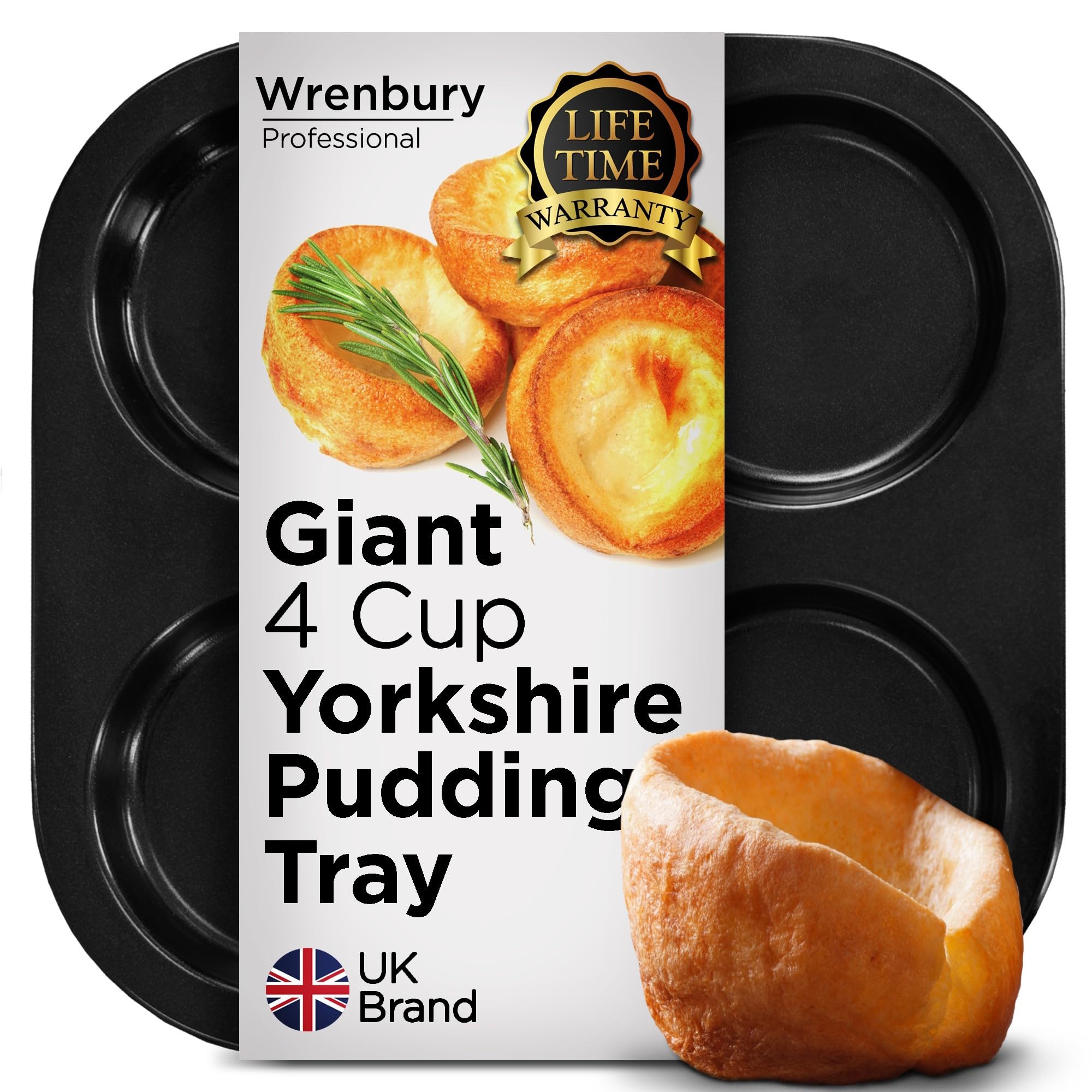 Wrenbury Pro Extra Large Yorkshire Pudding Tray - 4 Hole 10cm Non-Stick ...
