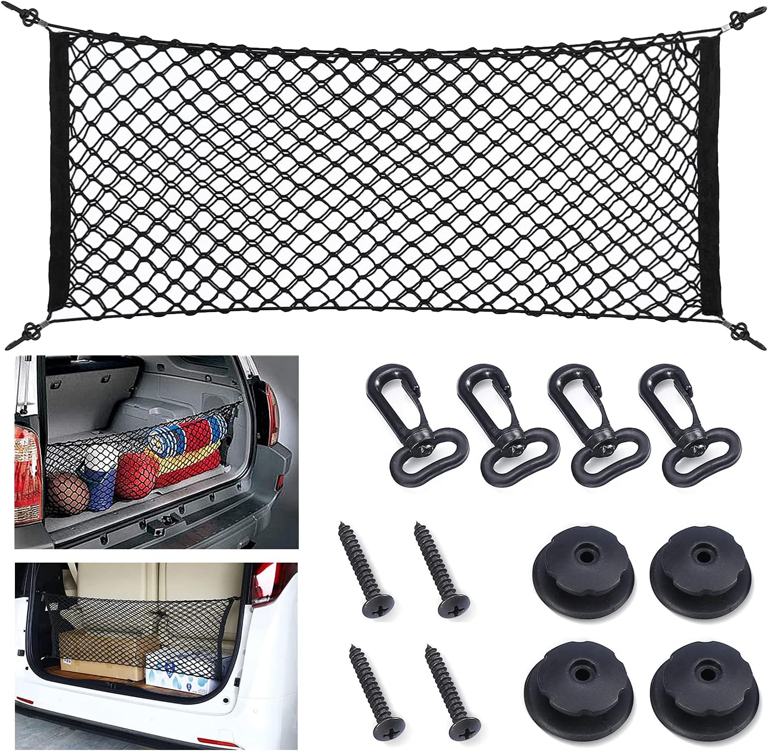 Tusenpy Car Trunk Net with 4 Hooks,Elastic Nylon Baggage Cargo Fixed ...