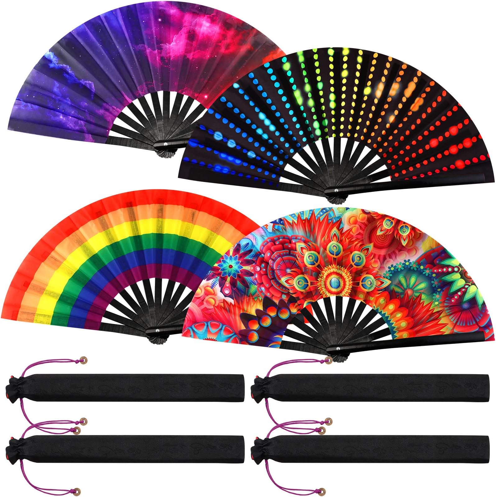 Amazon.com: BBTO 4 Pcs UV Glow Clack Folding Hand Fan for Men Women ...