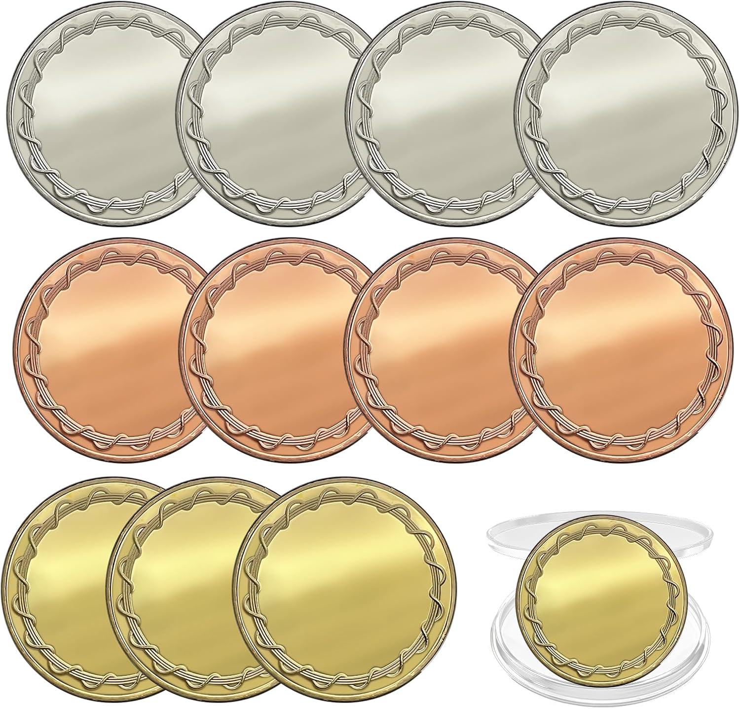 SWTHM 12 PCS Blank Challenge Coin w/Protection Box 1.6 Inch Gold Silver ...