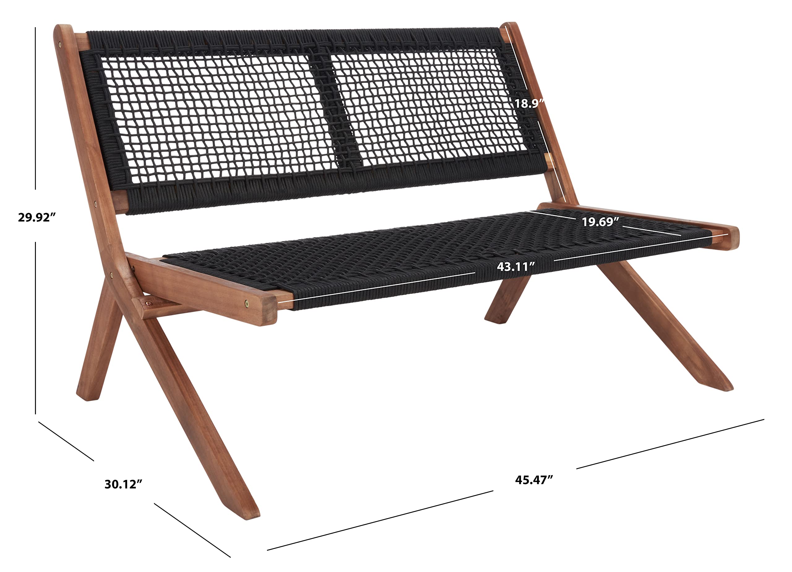 Safavieh Collection Kobina Acacia Wood Rope Foldable Outdoor Bench ...