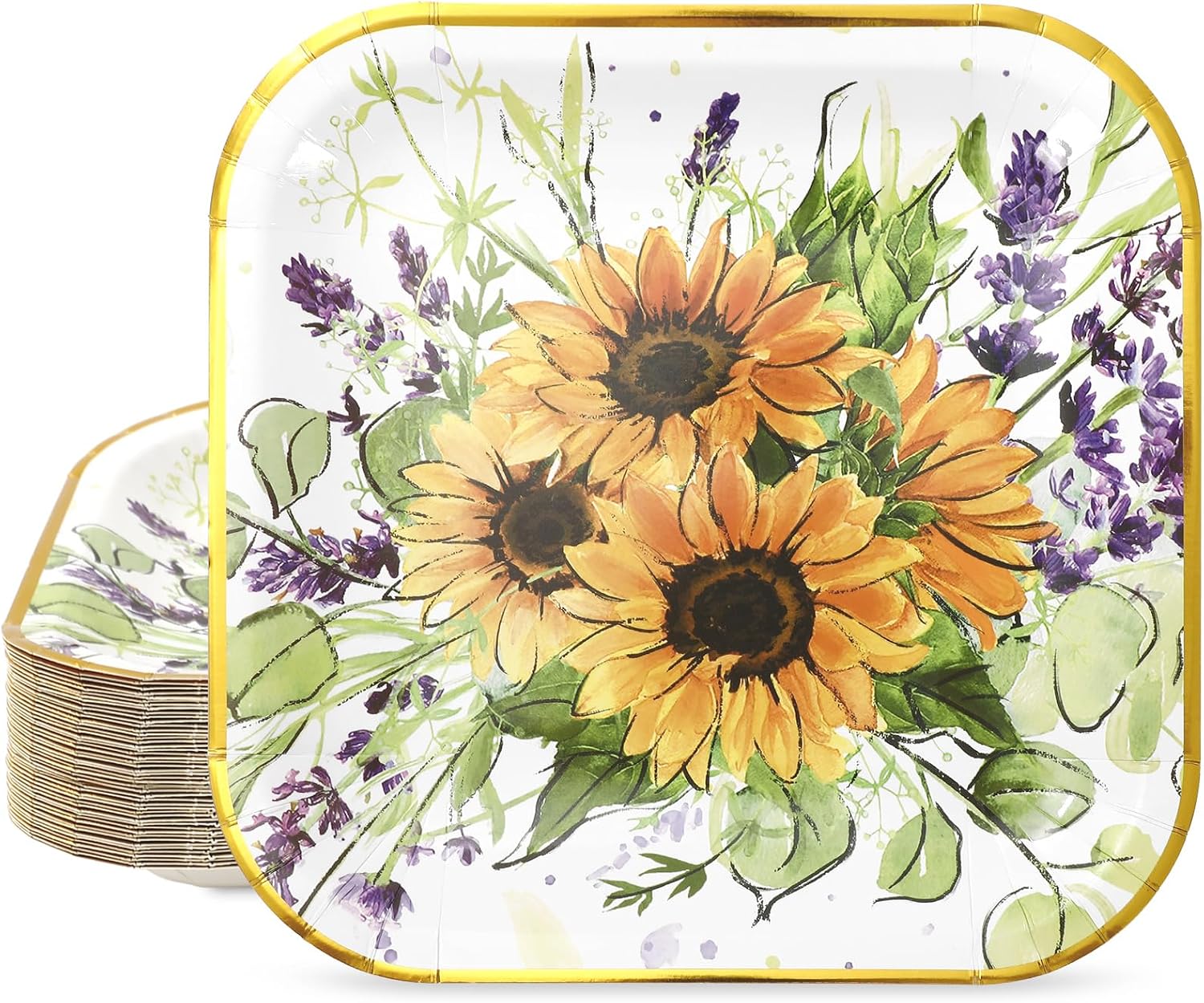 Amazon.com: JarThenaAMCS 50Pcs Sunflower Paper Plates Watercolor Flower ...