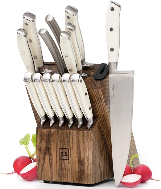 Amazon.com: White Knife Set with Block - 14 Piece Forged Stainless ...