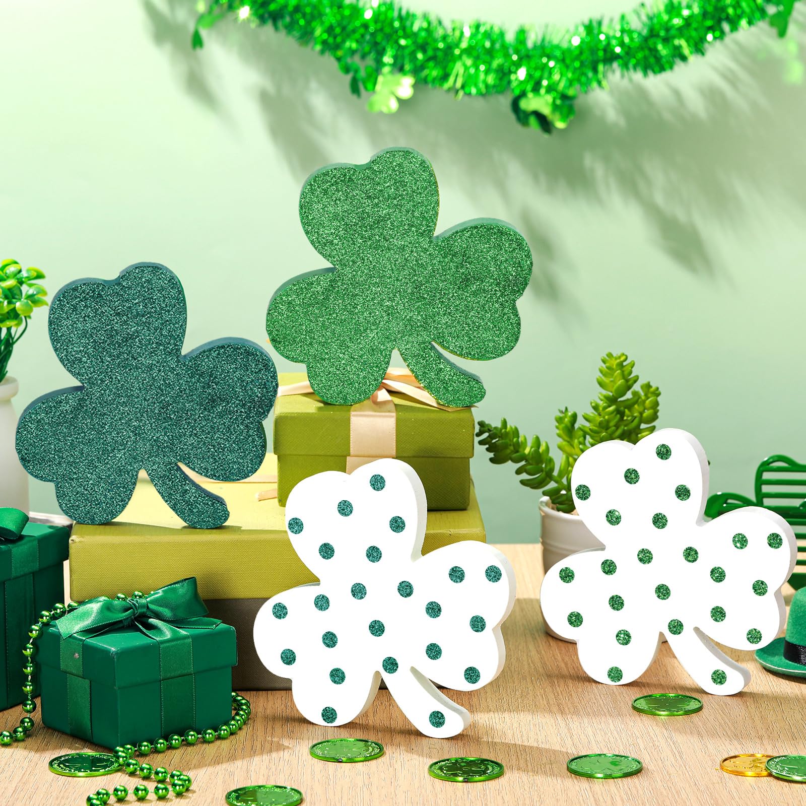 Amazon.com: Wenqik 4 Pcs St. Patrick's Day Wooden Signs Glitter Rustic ...