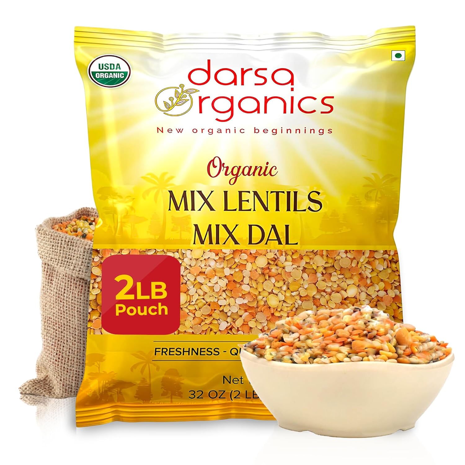 Amazon.com : Darsa Organics Mixed Lentils (Panchratna Dal) 2lb | USDA ...