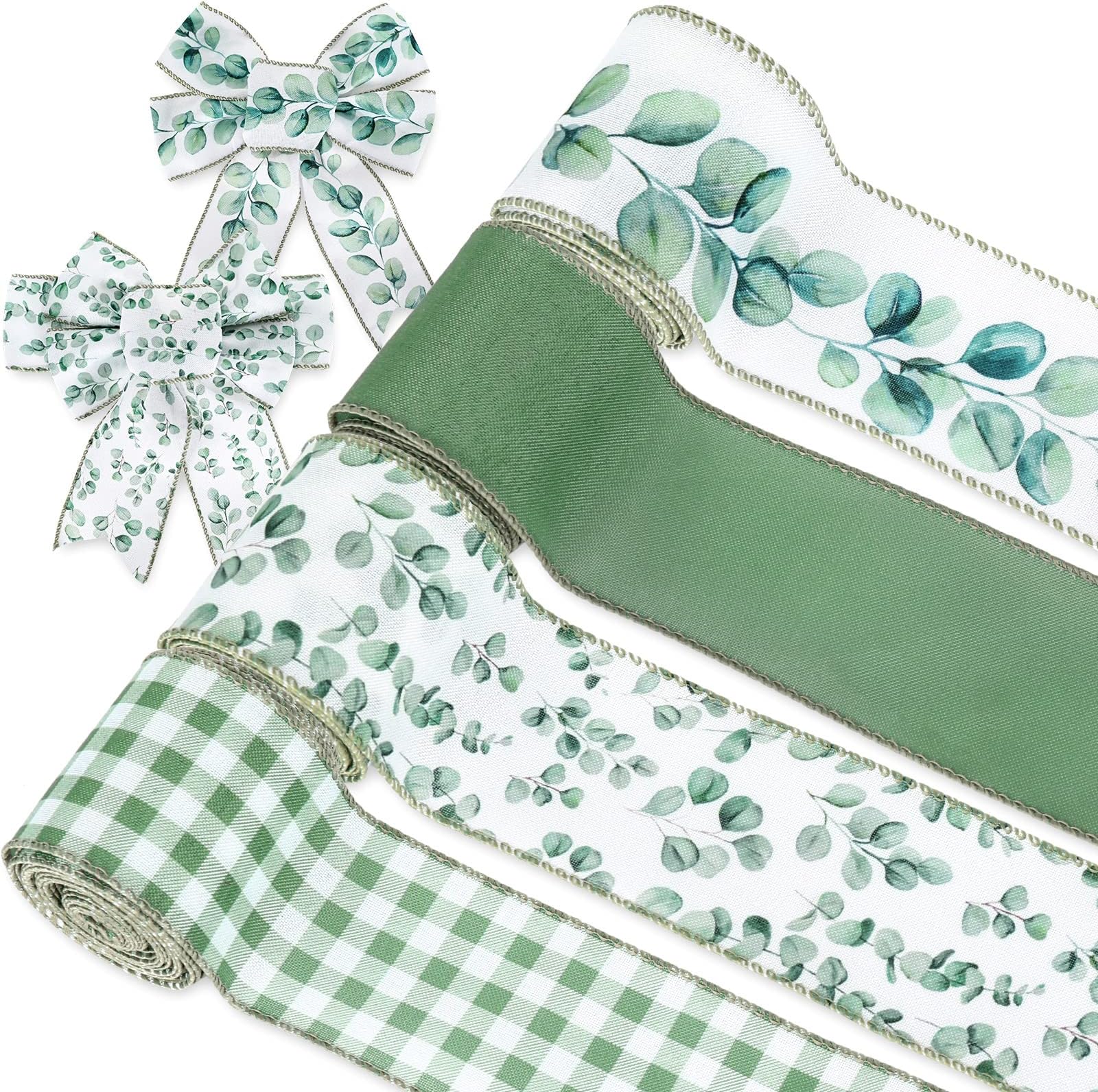 Amazon.com: 10 Yards Green Leaves Wired Edge Ribbon 2.5 Inch Watercolor ...