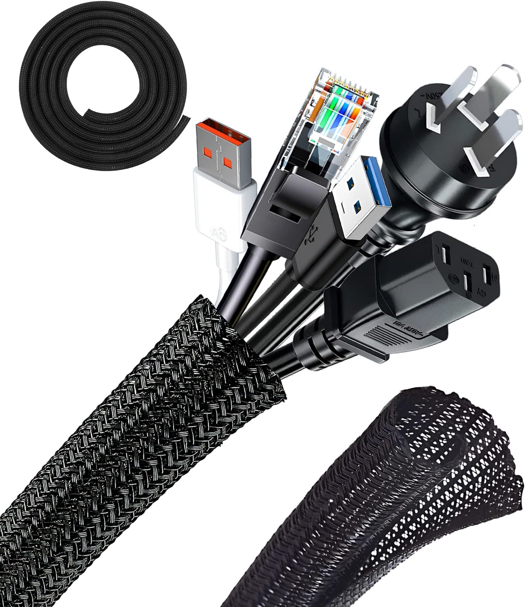 Amazon.co.jp: Wiring Cover, Braided Cable Sleeve, Total Length: 19.8 ft ...