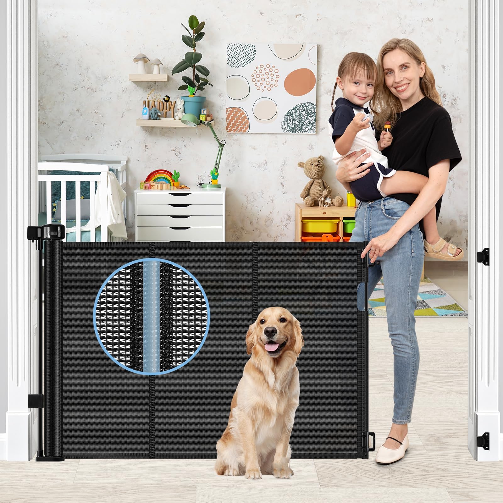 Amazon.com: Reinforced 55" Wide Retractable Dog Gate with Support Beam ...