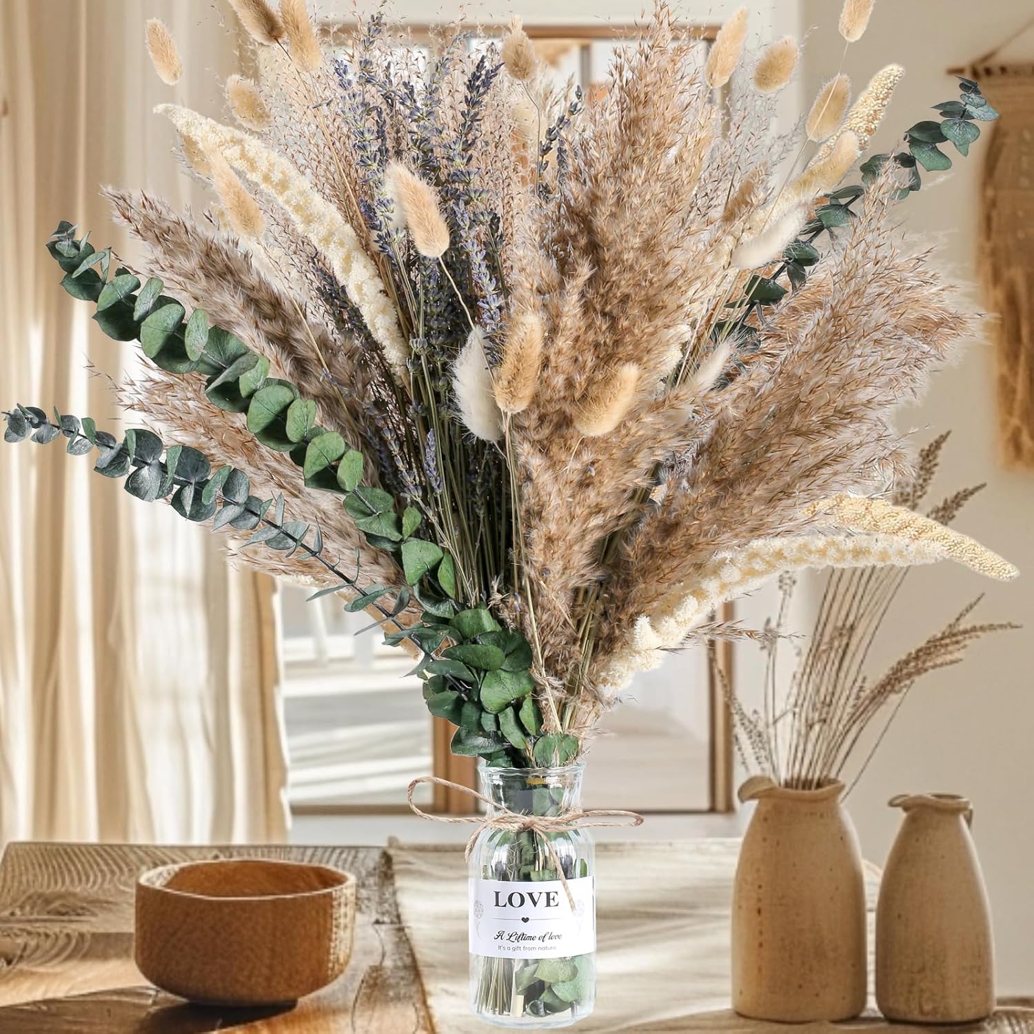 Amazon.com: Eslibin 80 PCS 16"" Pampas Grass Decor with Glass Vase ...