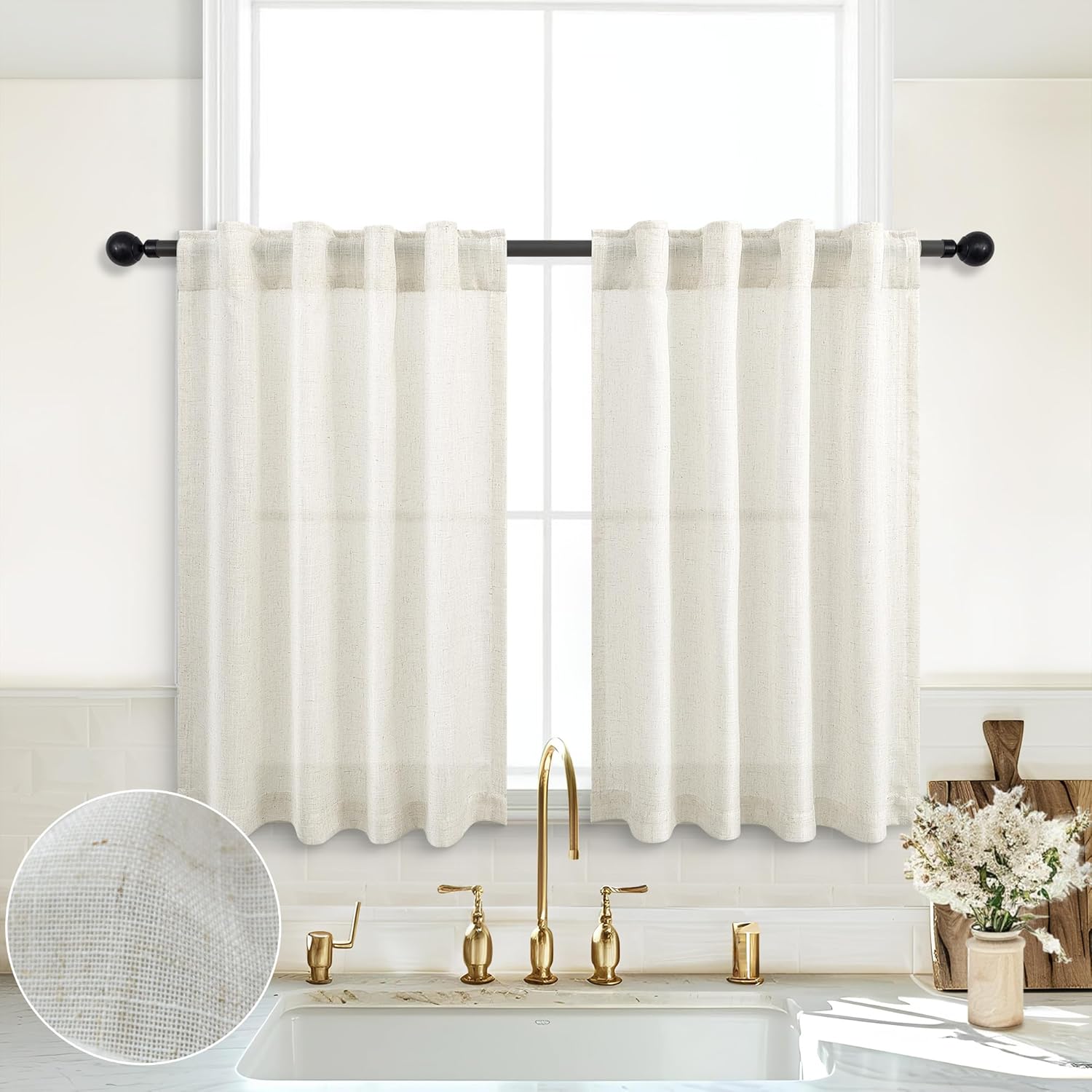 Amazon.com: KOUFALL Linen Curtains for Kitchen,Sheer Light Filtering ...