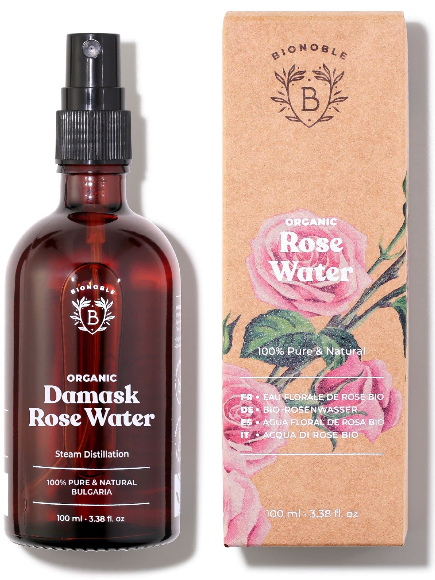 Bionoble Organic Rose Water 100ml - 100% Pure and Natural Damask Rose ...