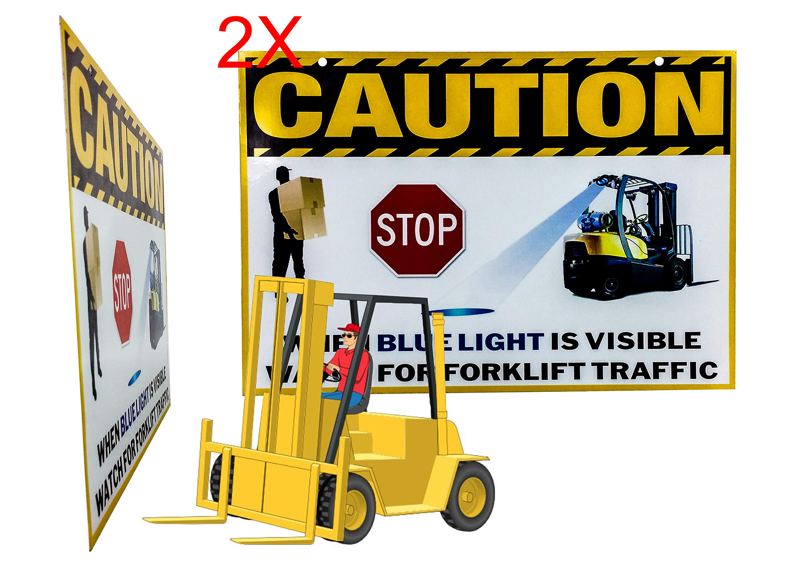 Set of 2 Laminated Vinyl Forklift Traffic Sign Caution Safety Warning ...