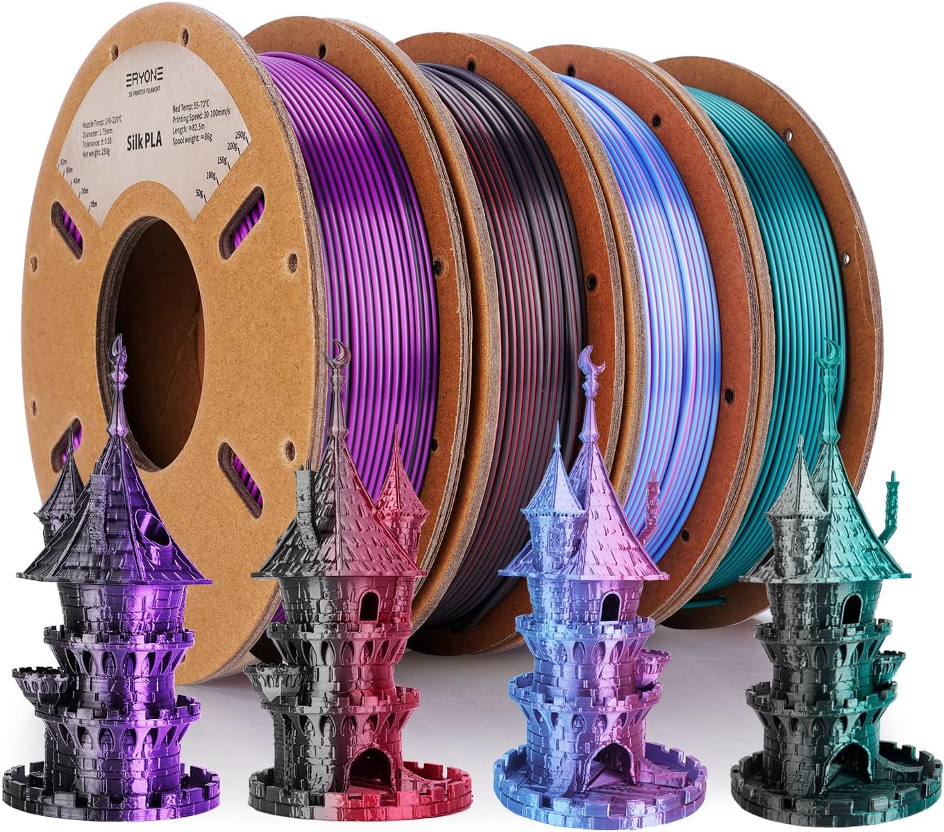 ERYONE Silk Dual Color Filament Bundle, PLA 3D Printer 1.75mm +/- 0 ...