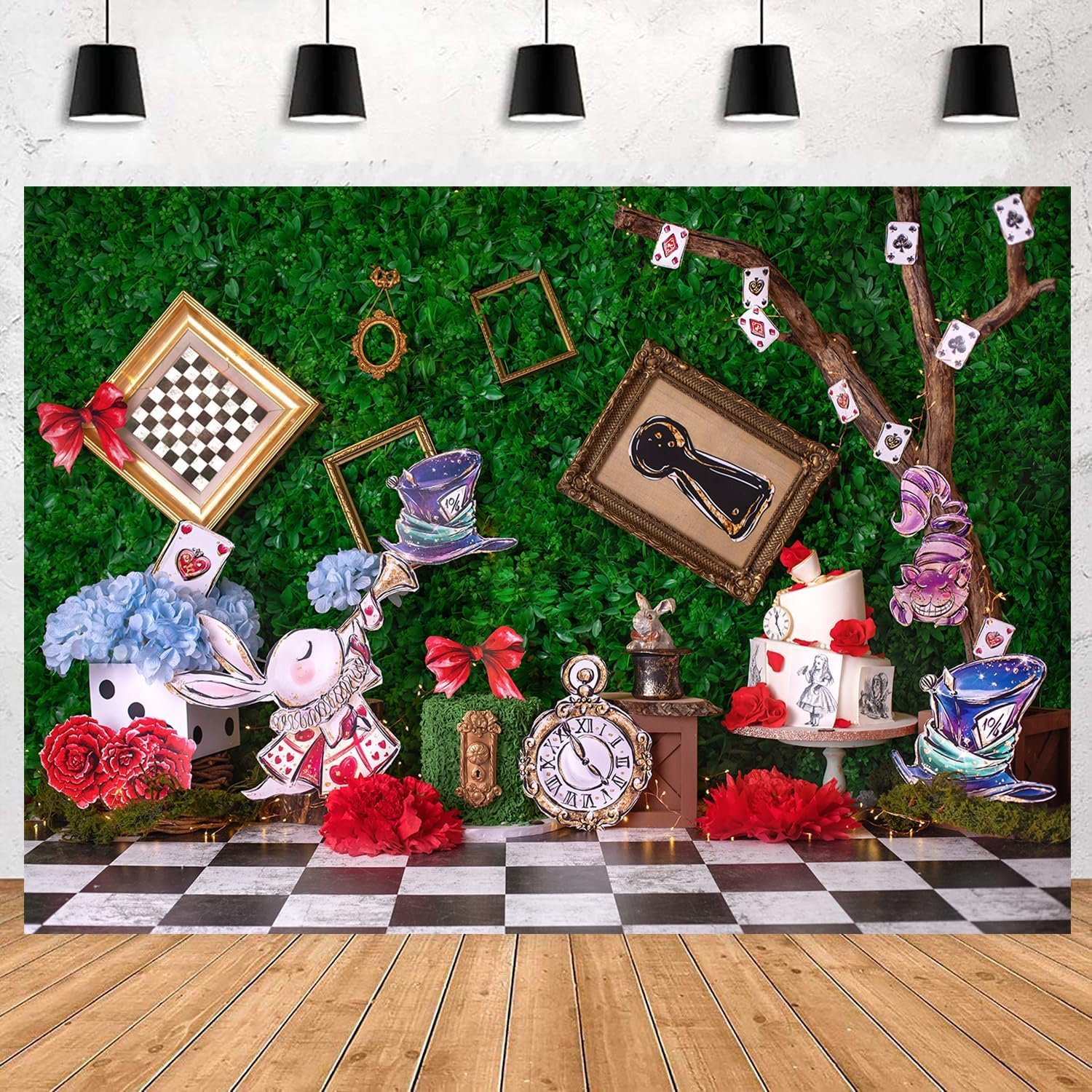 Amazon.com : InMemory Wonderland Tea Party Backdrop Fairy Tale Green ...