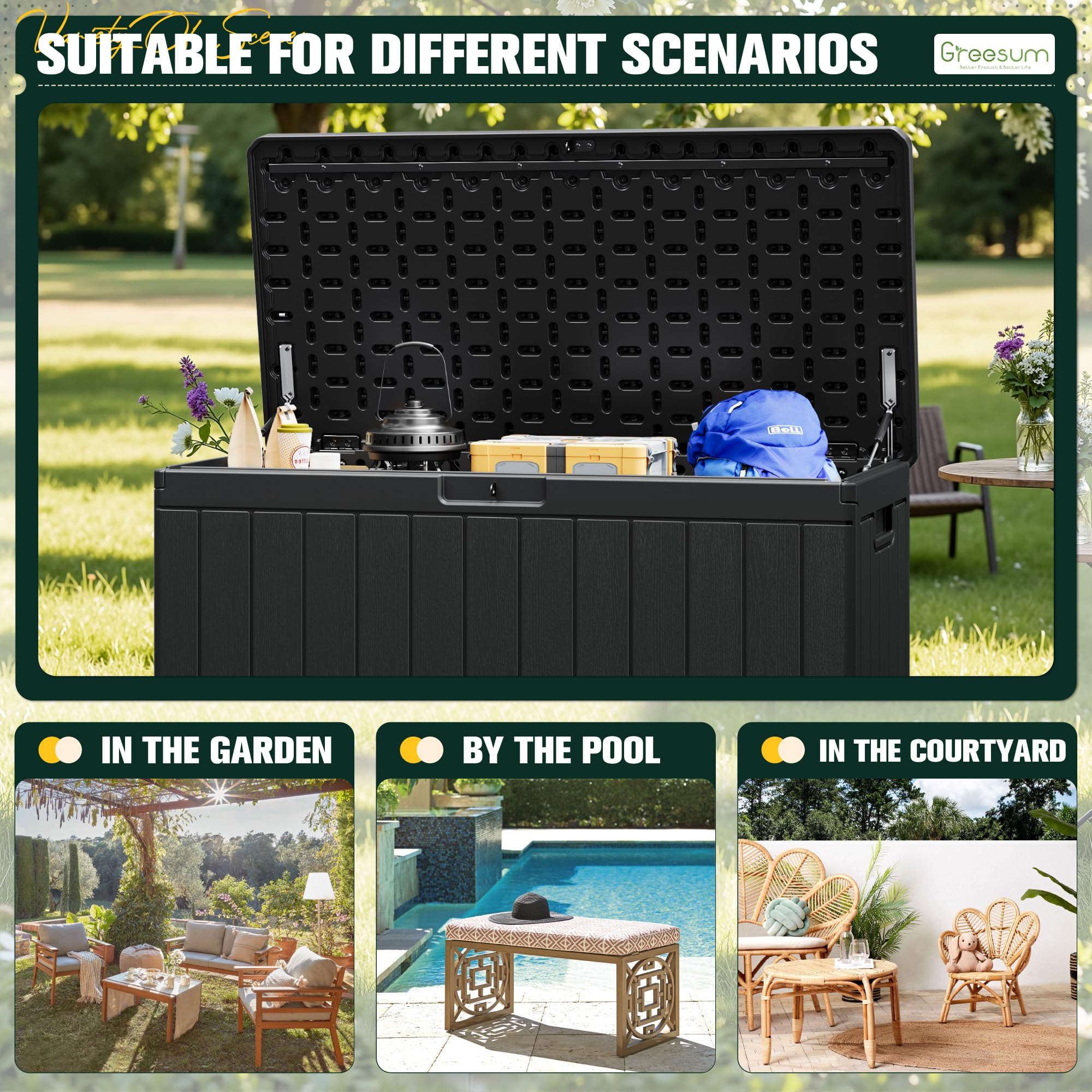 Snapklik.com : Greesum 90 Gallon HDPE Outdoor Storage Box - Waterproof