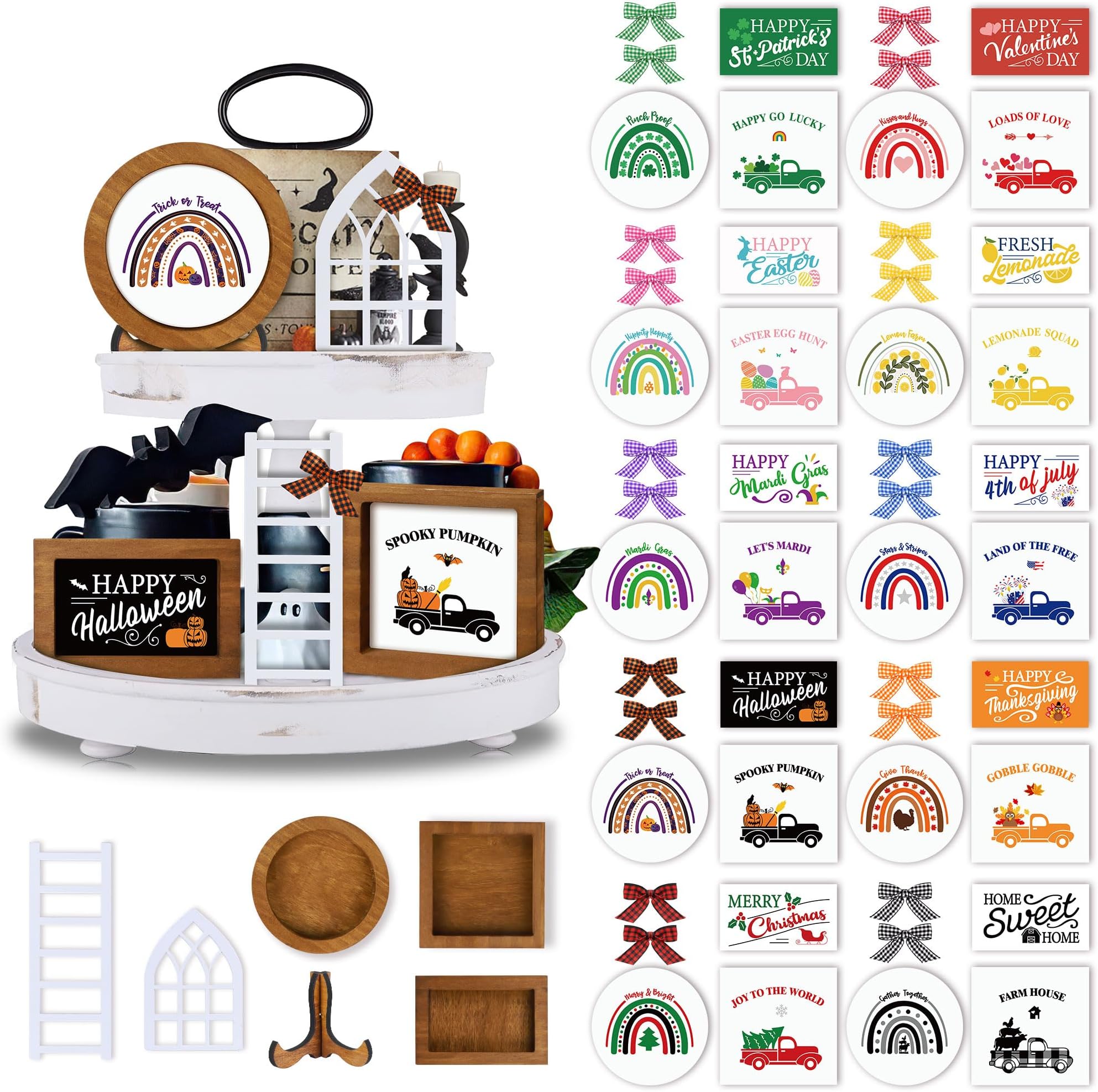 Amazon.com: Farmhouse Christmas Tiered Tray Decor Set Year Round ...